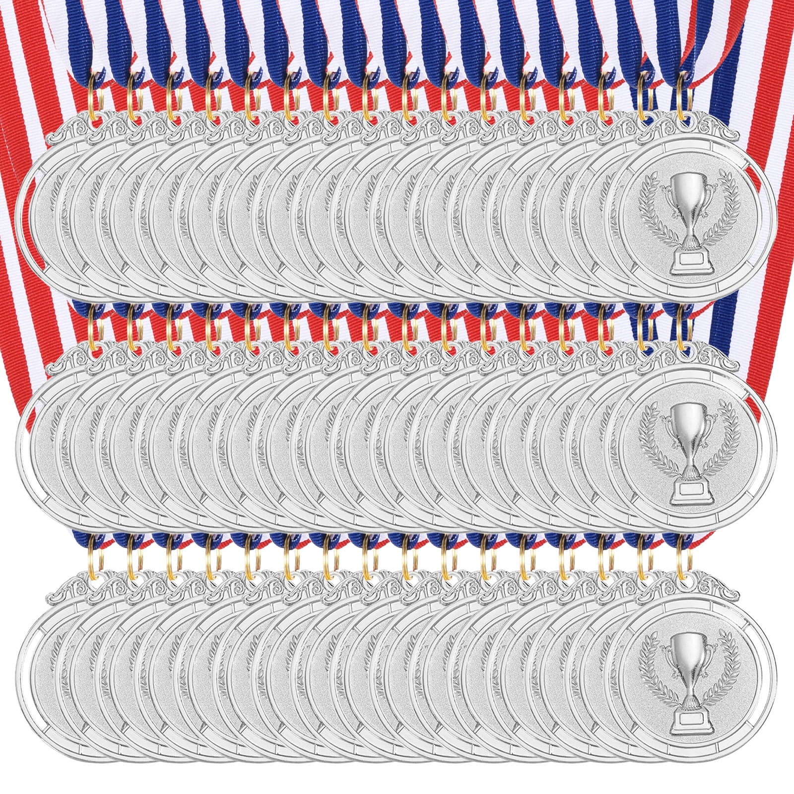 Uxcell 2 Inch Silver Award Medals Metal Winner Medals with Neck Ribbon ...