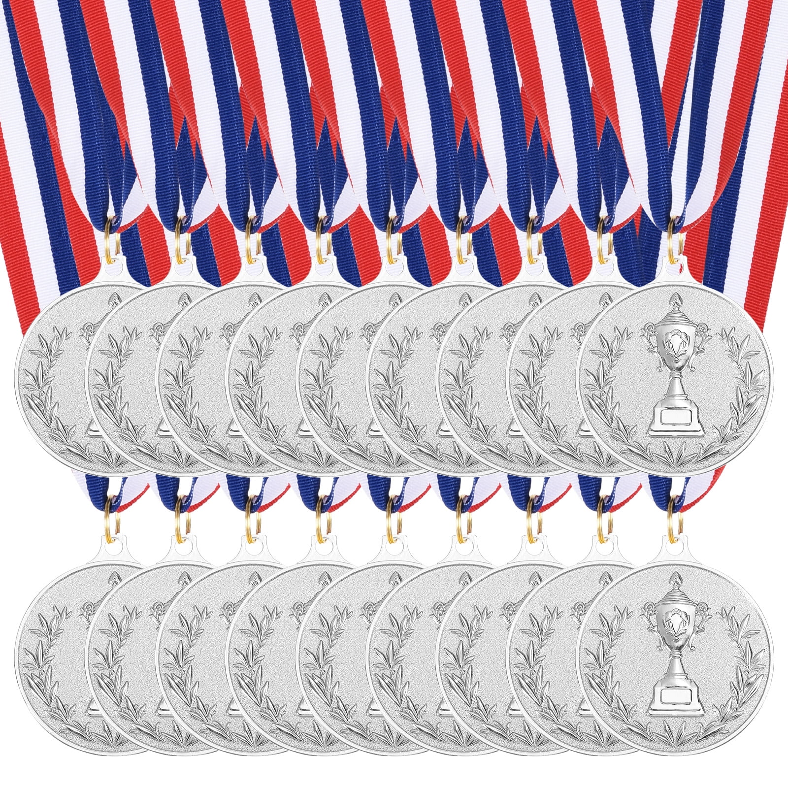 Uxcell 2 Inch Silver Award Medals Metal Winner Medals with Neck Ribbon ...
