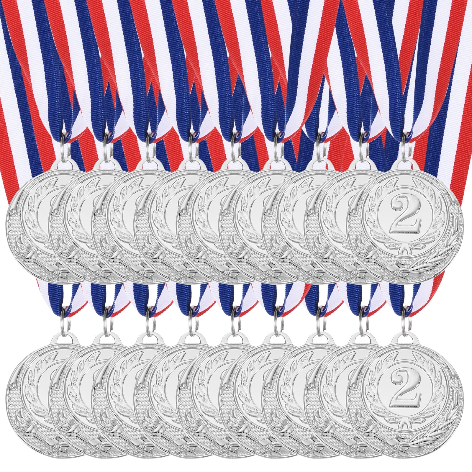 Uxcell 2 Inch Silver Award Medals Metal Winner Medals with Neck Ribbon ...