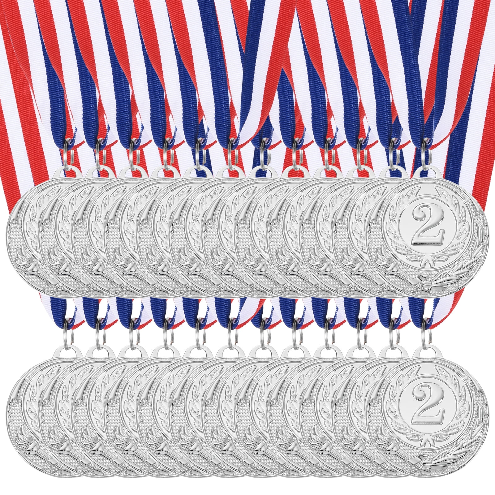 Uxcell 2 Inch Silver Award Medals Metal Winner Medals with Neck Ribbon ...