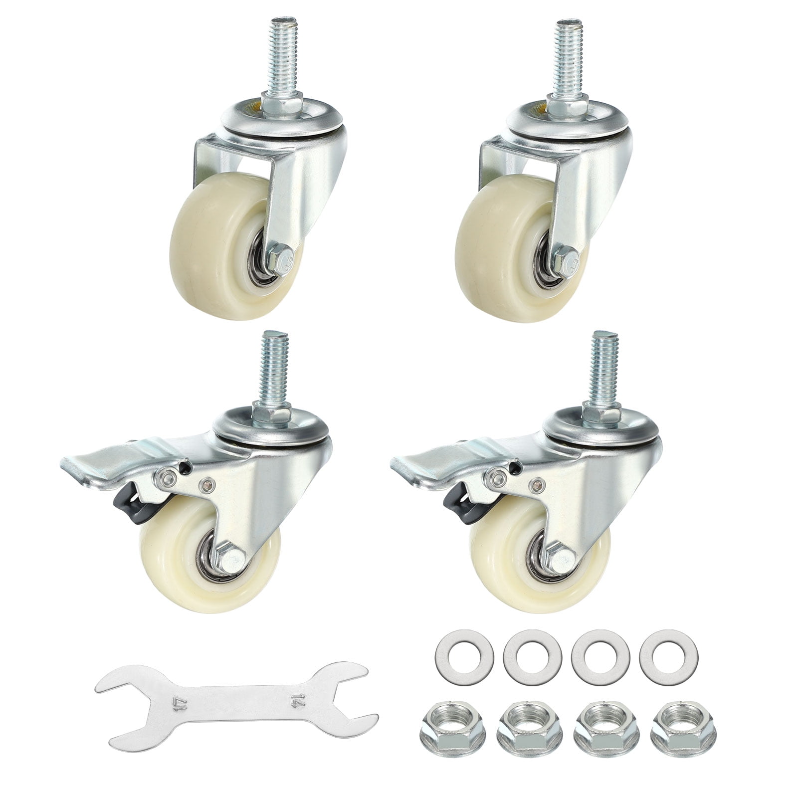 Uxcell 2 Inch Stem Caster Wheels, 4Pcs (2 with Brake) Low Profile ...