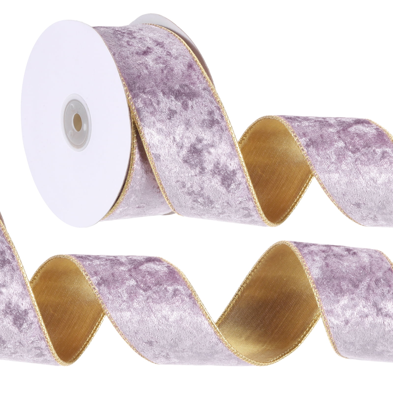Uxcell Velvet Wired Ribbon, Velvety Gold Crushed Ribbons Double Faced ...