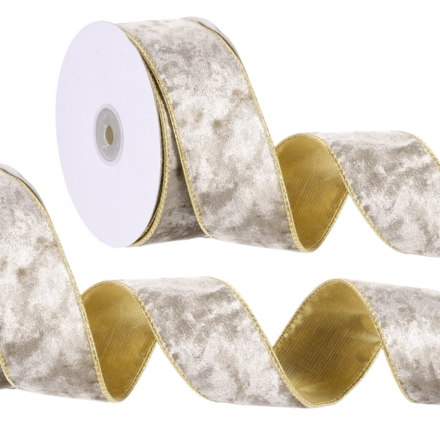 Uxcell Velvet Wired Ribbon, Velvety Gold Crushed Ribbons Double Faced ...