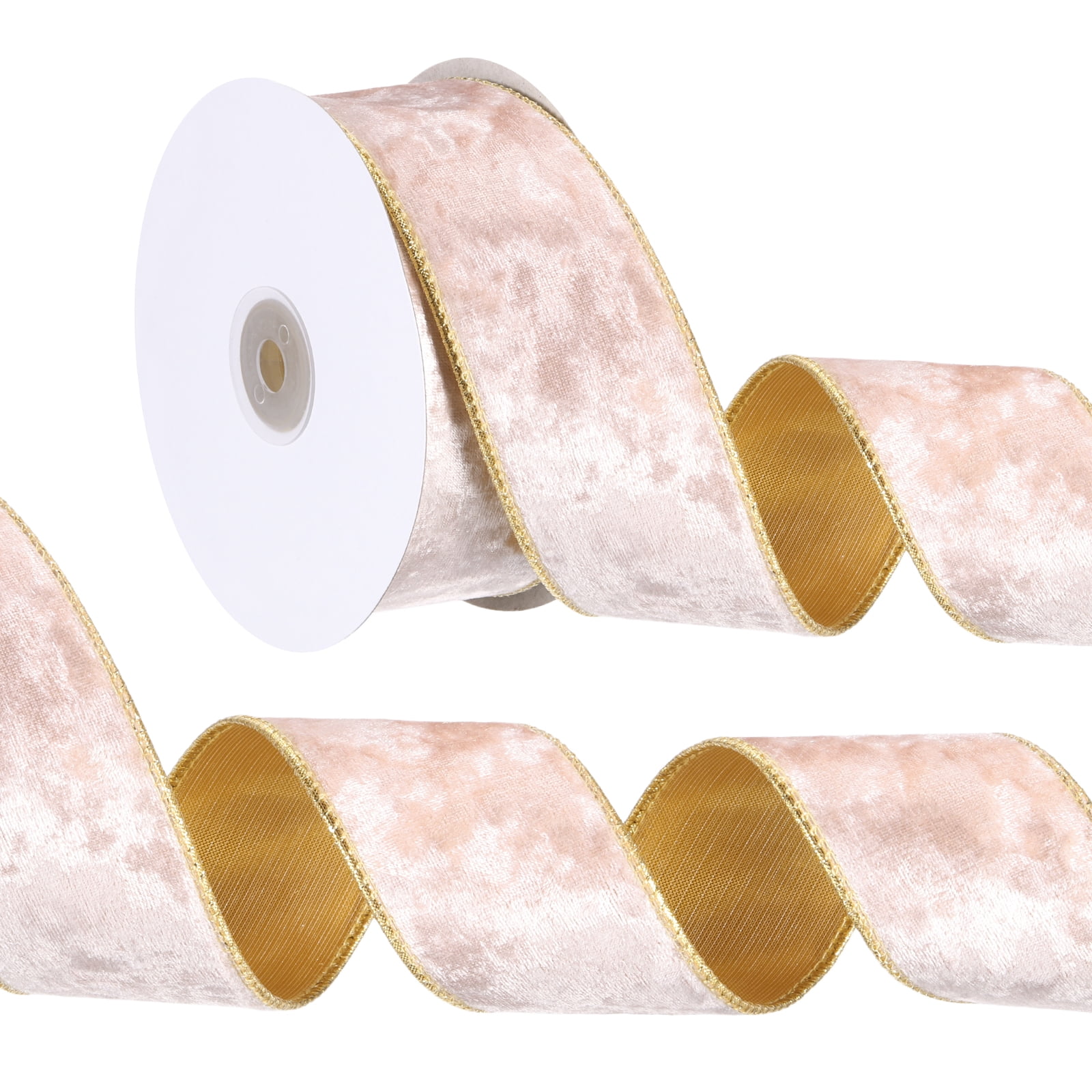 Uxcell Velvet Wired Ribbon, Velvety Gold Crushed Ribbons Double Faced ...