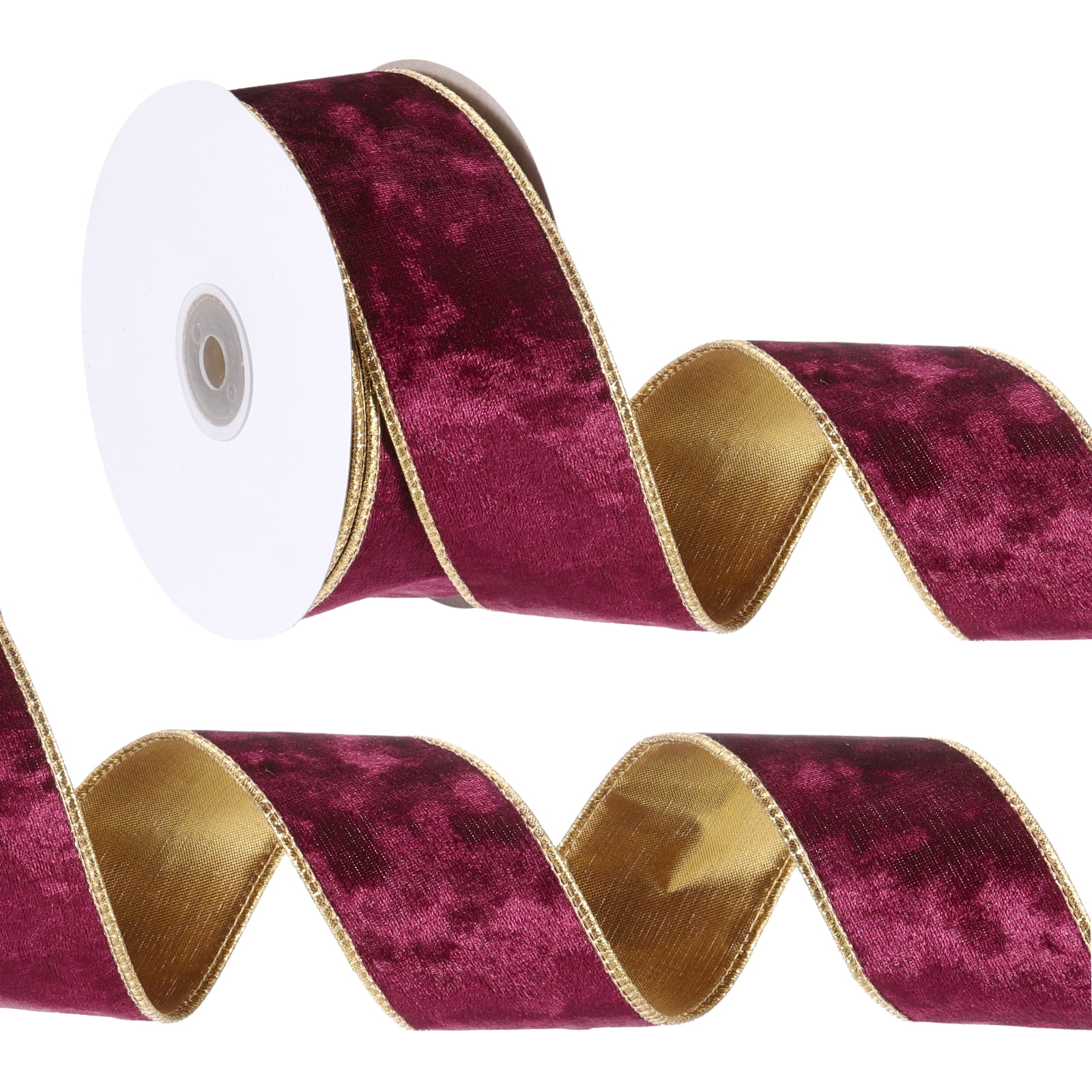 Uxcell Velvet Wired Ribbon, Velvety Gold Crushed Ribbons Double Faced ...