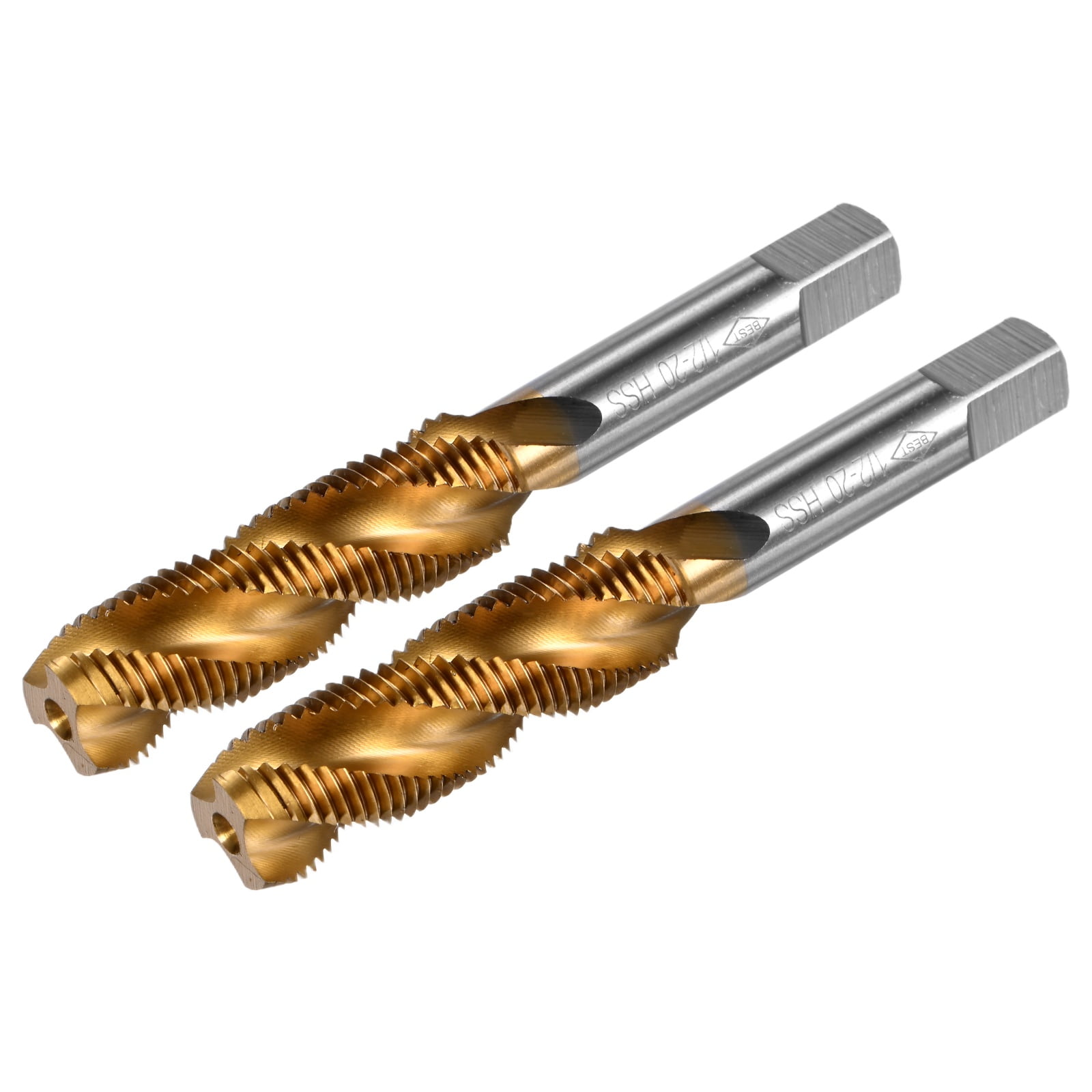 Uxcell 2-Pack 1/2-20 UNC Spiral Flute Thread Tap, HSS Titanium Coated ...
