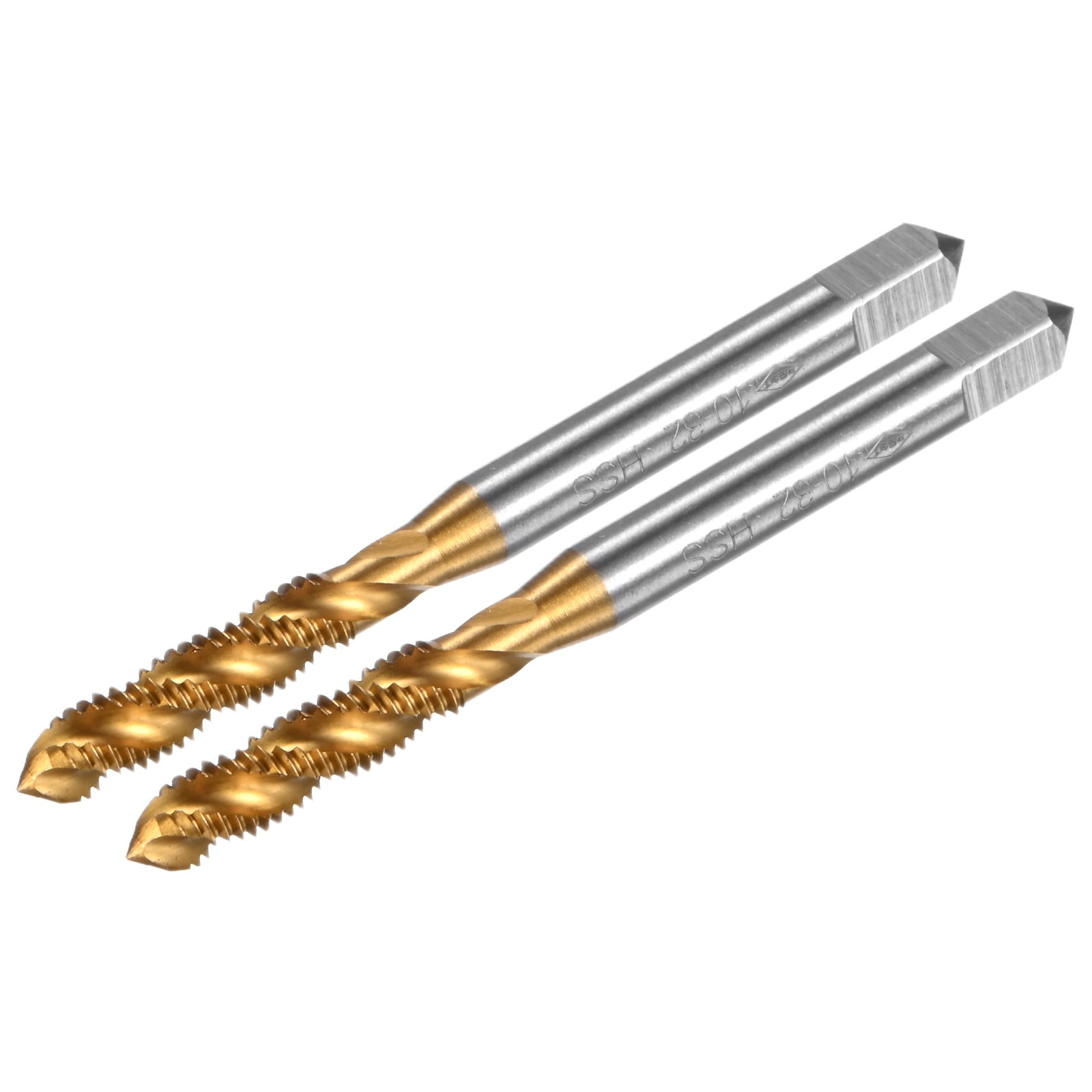 Uxcell 2-Pack 10-32 UNC Spiral Flute Thread Tap, HSS Titanium Coated ...