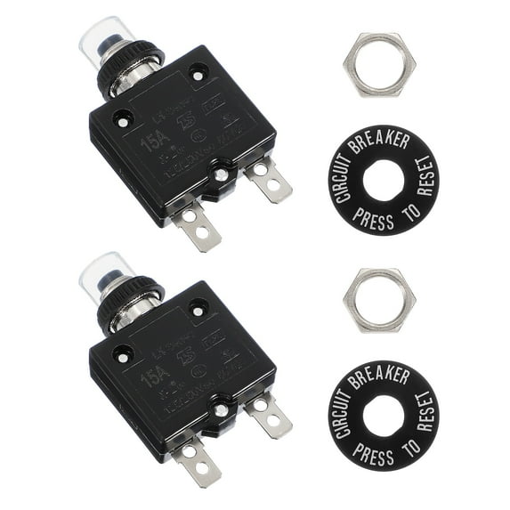 Uxcell 2 Pack 15Amp Push Button Circuit Breaker, 125/250V AC 50V DC ...