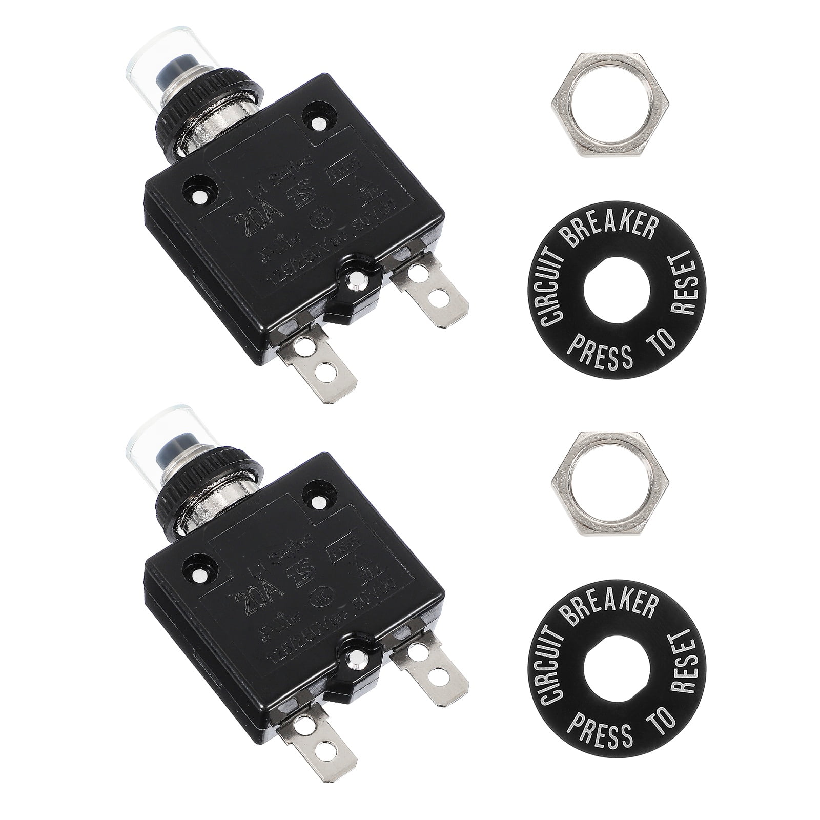 Uxcell 2 Pack 20Amp Push Button Circuit Breaker, 125/250V AC 50V DC ...