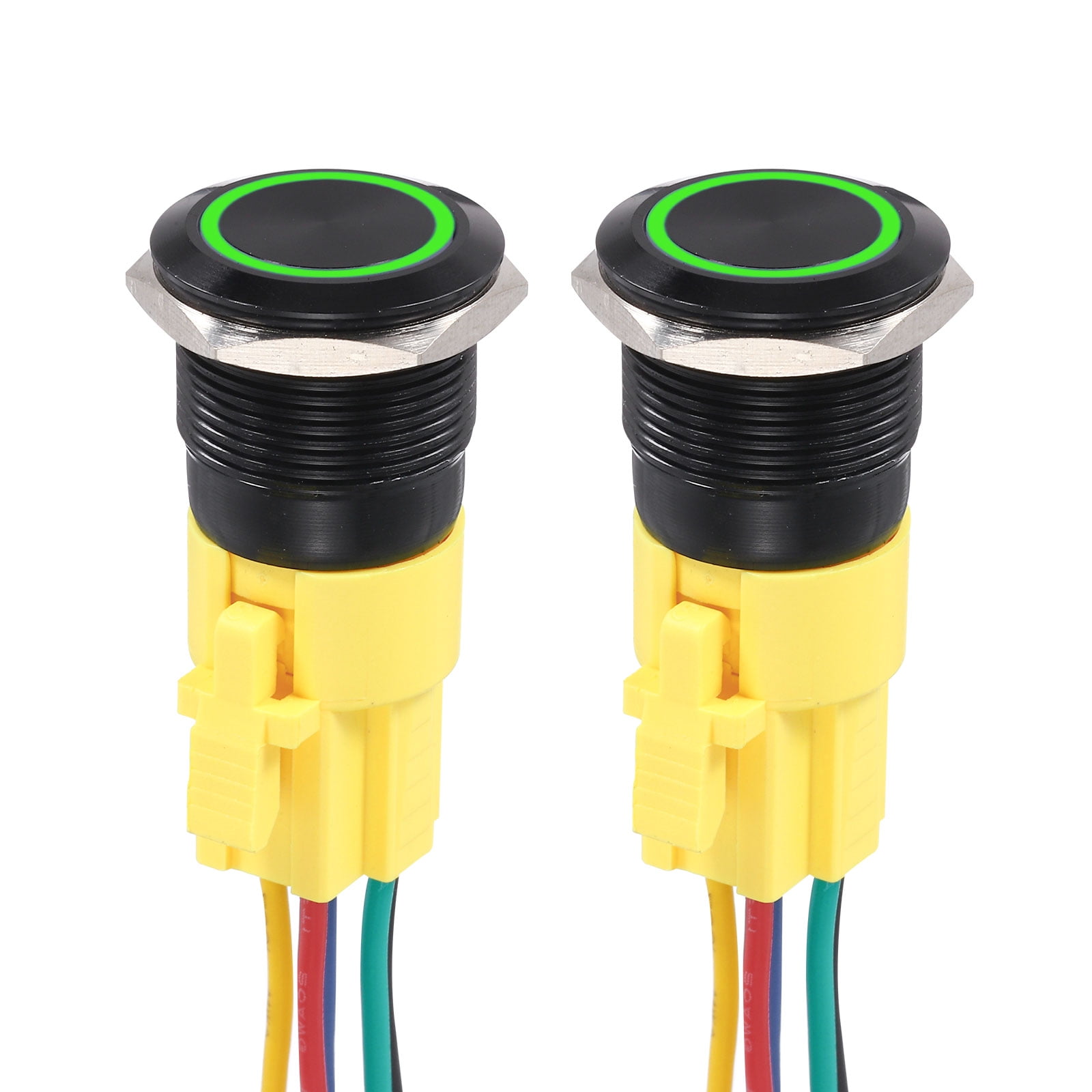 Uxcell 2 Pack 3/4 Inch Latching Push Button Switch 12V 24VDC with Green ...