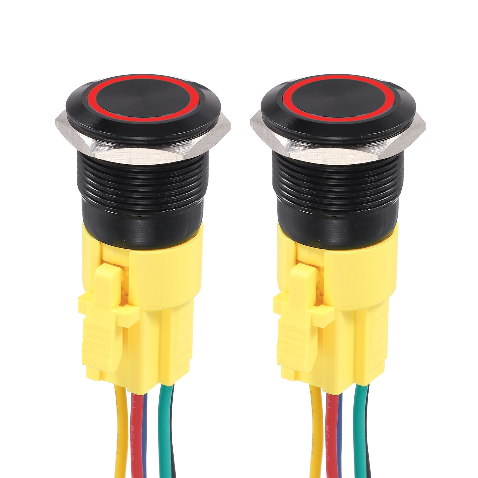Uxcell 2 Pack 3/4 Inch Momentary Push Button Switch 12V 24VDC with Red ...