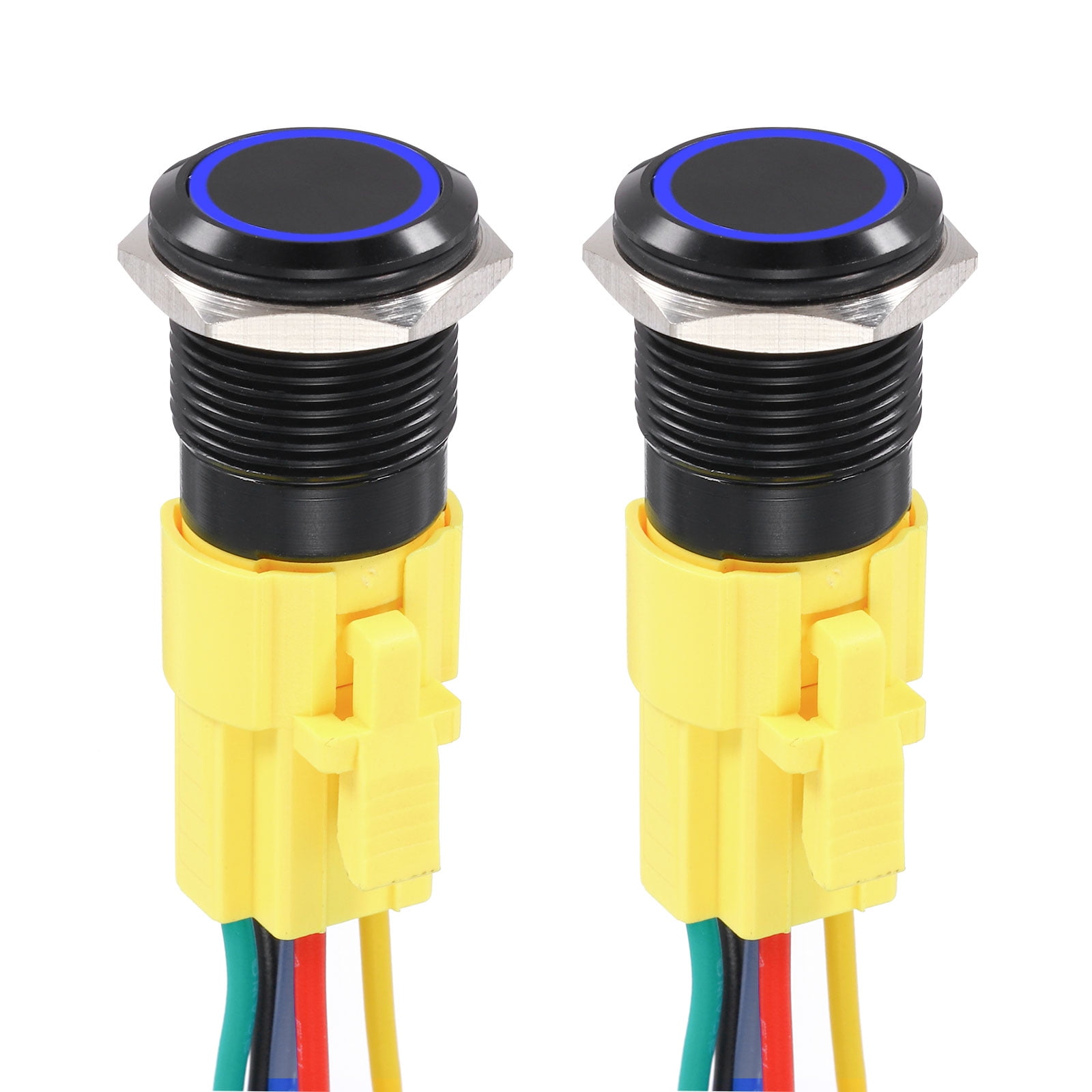 Uxcell 2 Pack 5/8 Inch Latching Push Button Switch 12V 24VDC with Blue ...