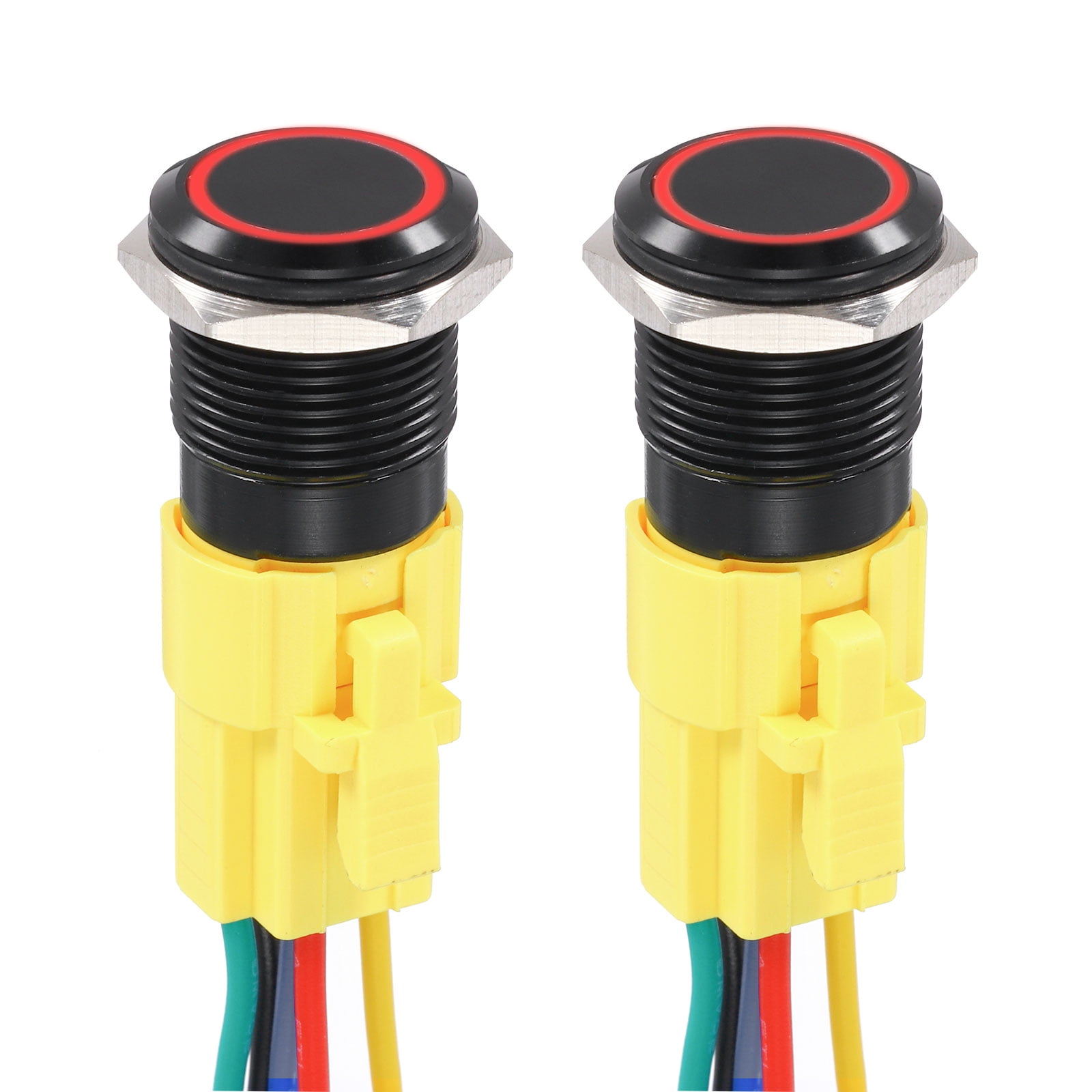 Uxcell 2 Pack 5/8 Inch Latching Push Button Switch 12V 24VDC with Red ...