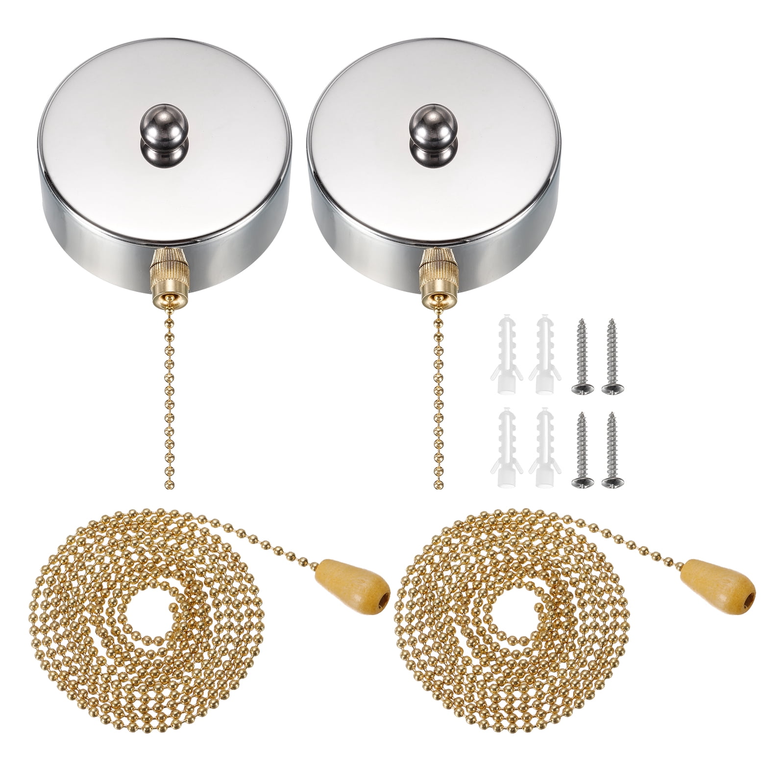 Uxcell 2 Pack AC 125/250V Pull Chain Switch Chrome On/Off Ceiling Fan ...