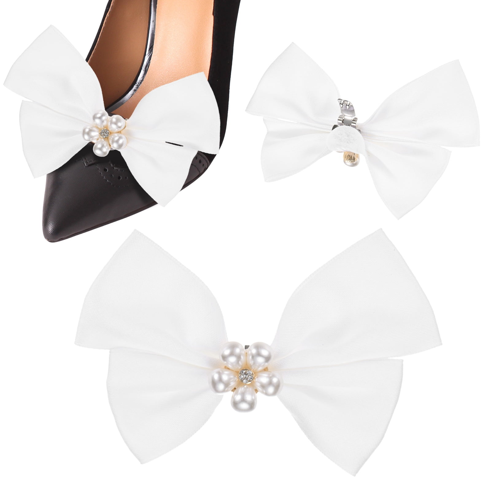 Uxcell 2-Pack Bow Shoe Clips, Satin Elegant Detachable Shoe Buckle ...