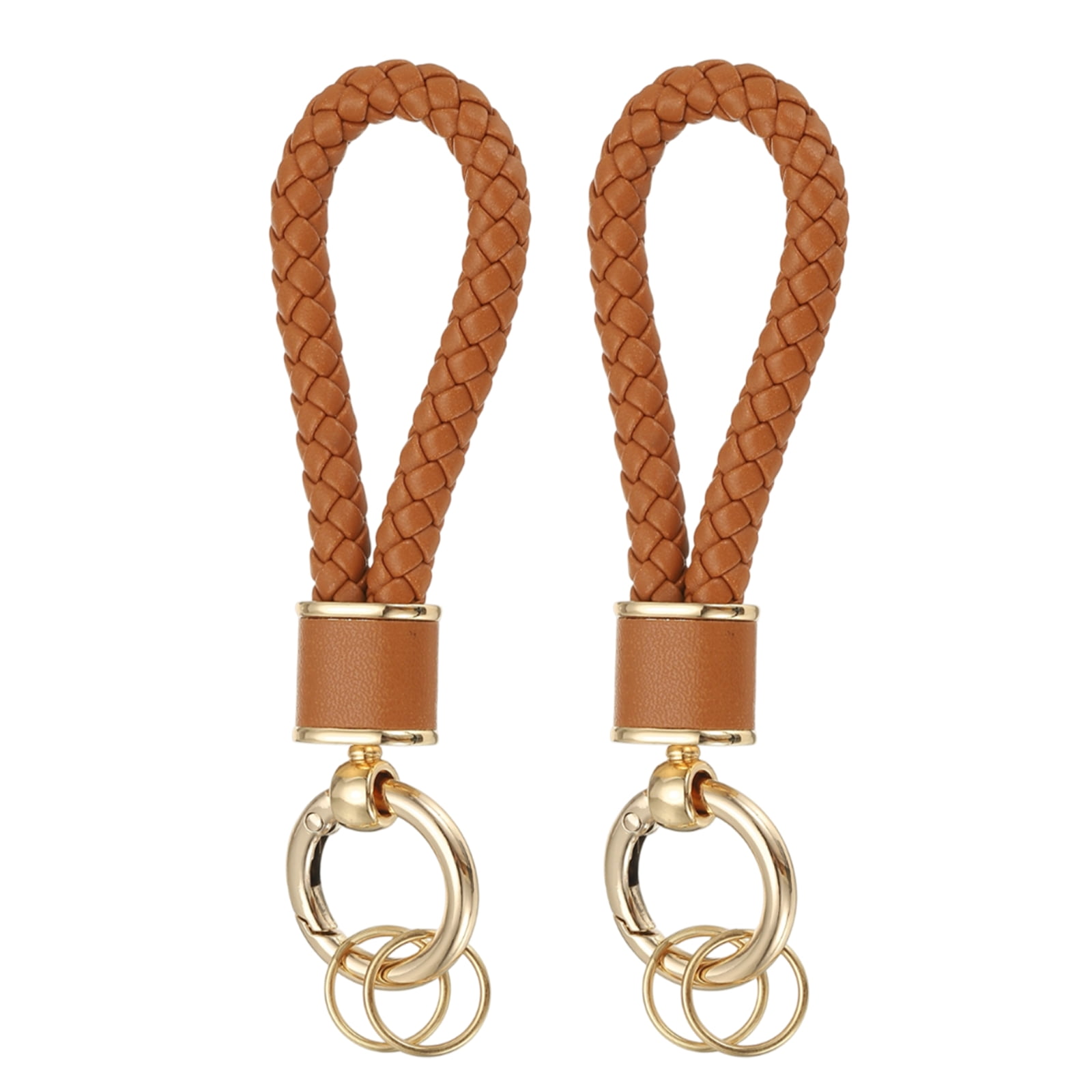 Uxcell 2 Pack Braided Leather Keychain, Keychain Ring Woven Strap ...