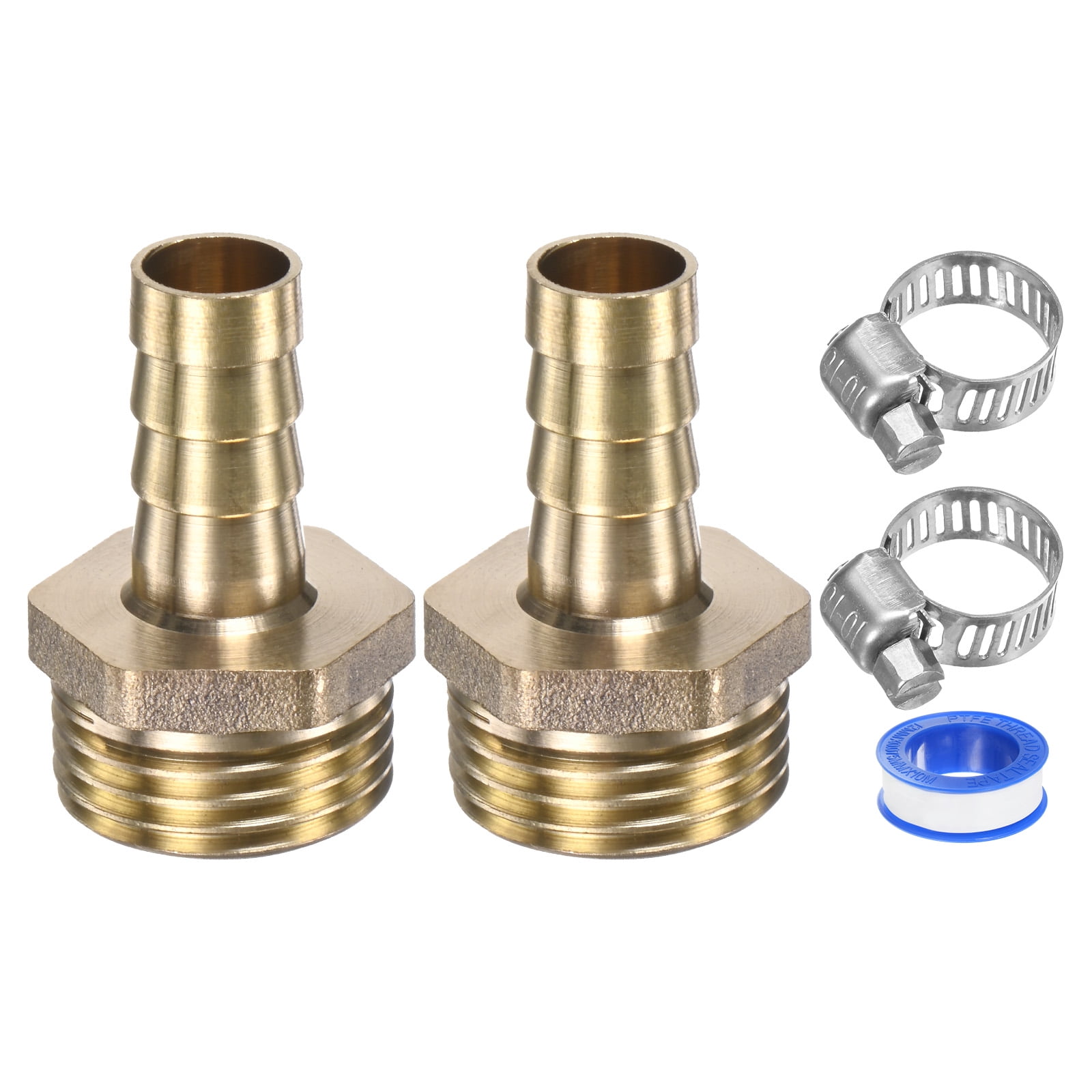 Uxcell 2-Pack Brass Hose Barb Fittings, 10mm x G1/2 Male Couple Hose Connector with Stainless ...