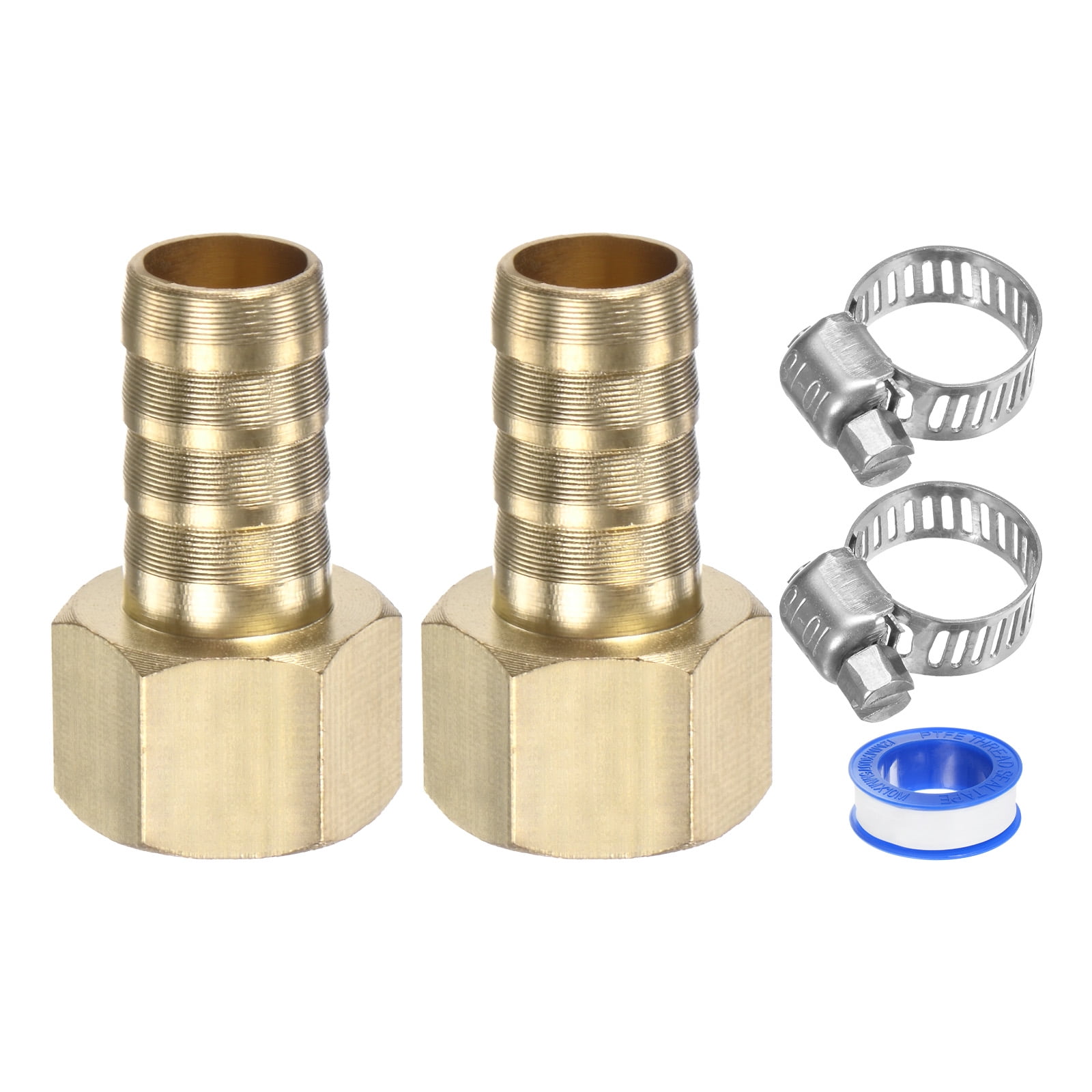Uxcell 2-Pack Brass Hose Barb Fittings, 10mm x G1/4 Female Adapter Hose Connector with Stainless ...