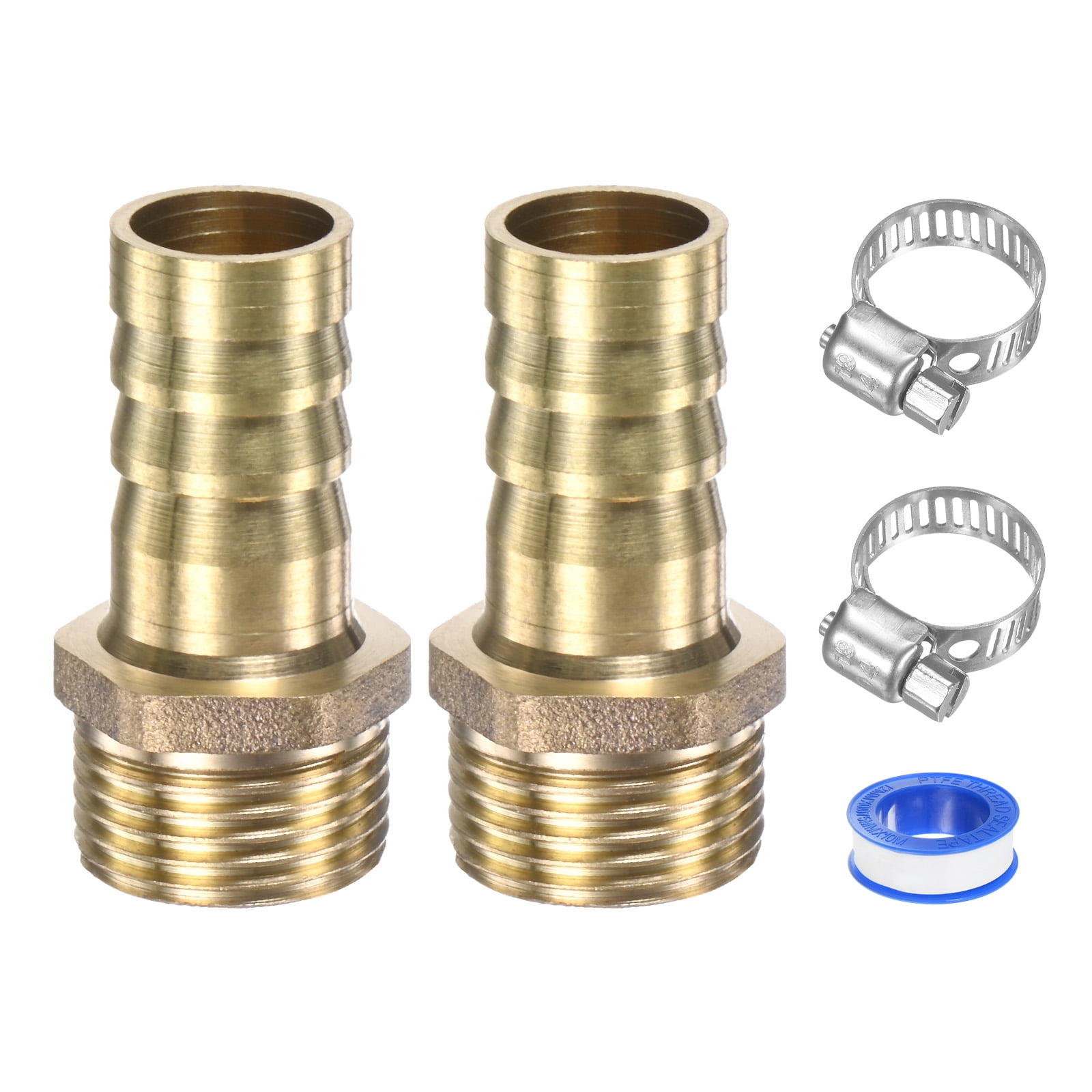 Uxcell 2-Pack Brass Hose Barb Fittings, 12mm x G3/8 Male Couple Hose Connector with Stainless ...