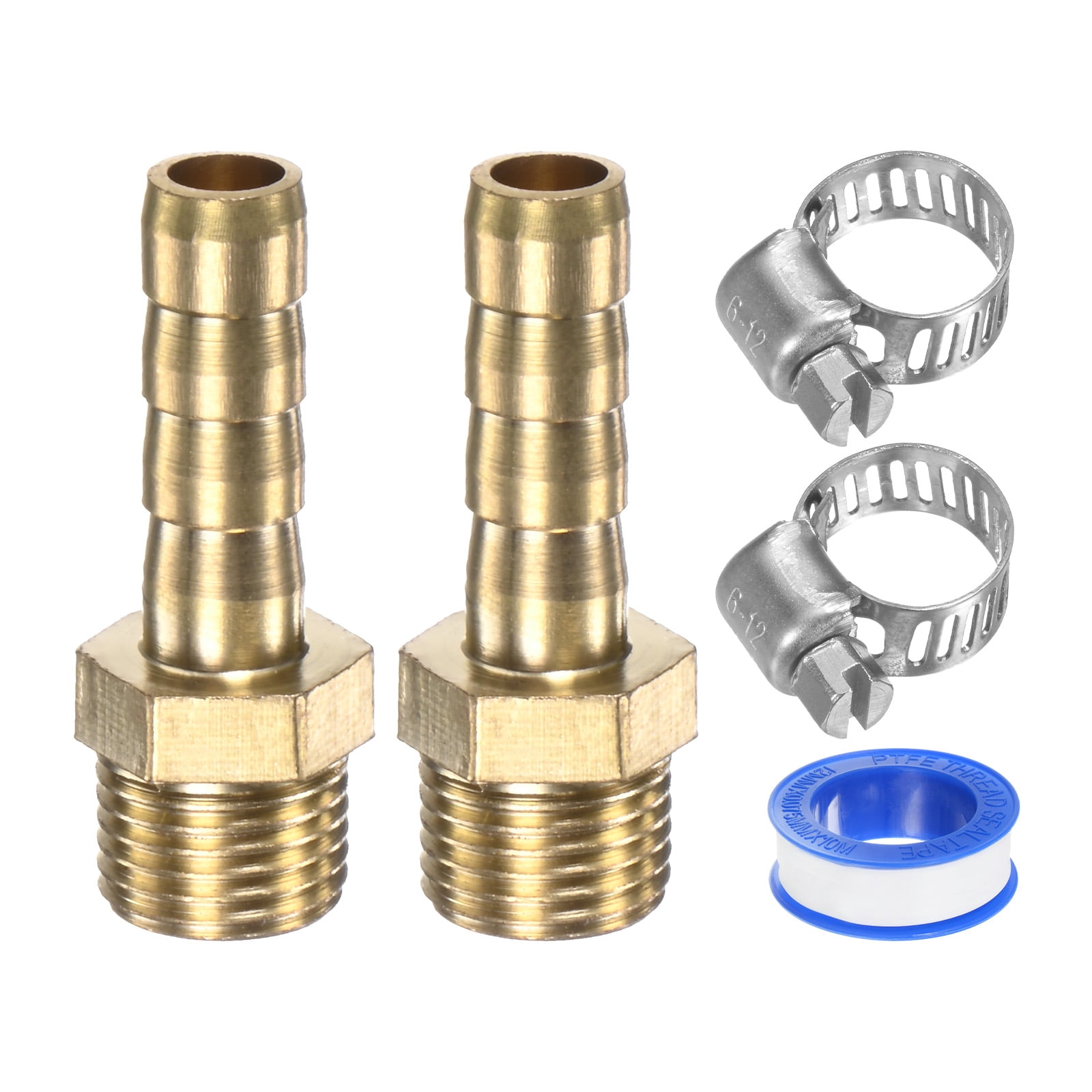Uxcell 2-Pack Brass Hose Barb Fittings, 6mm x G1/8 Male Couple Hose Connector with Stainless ...