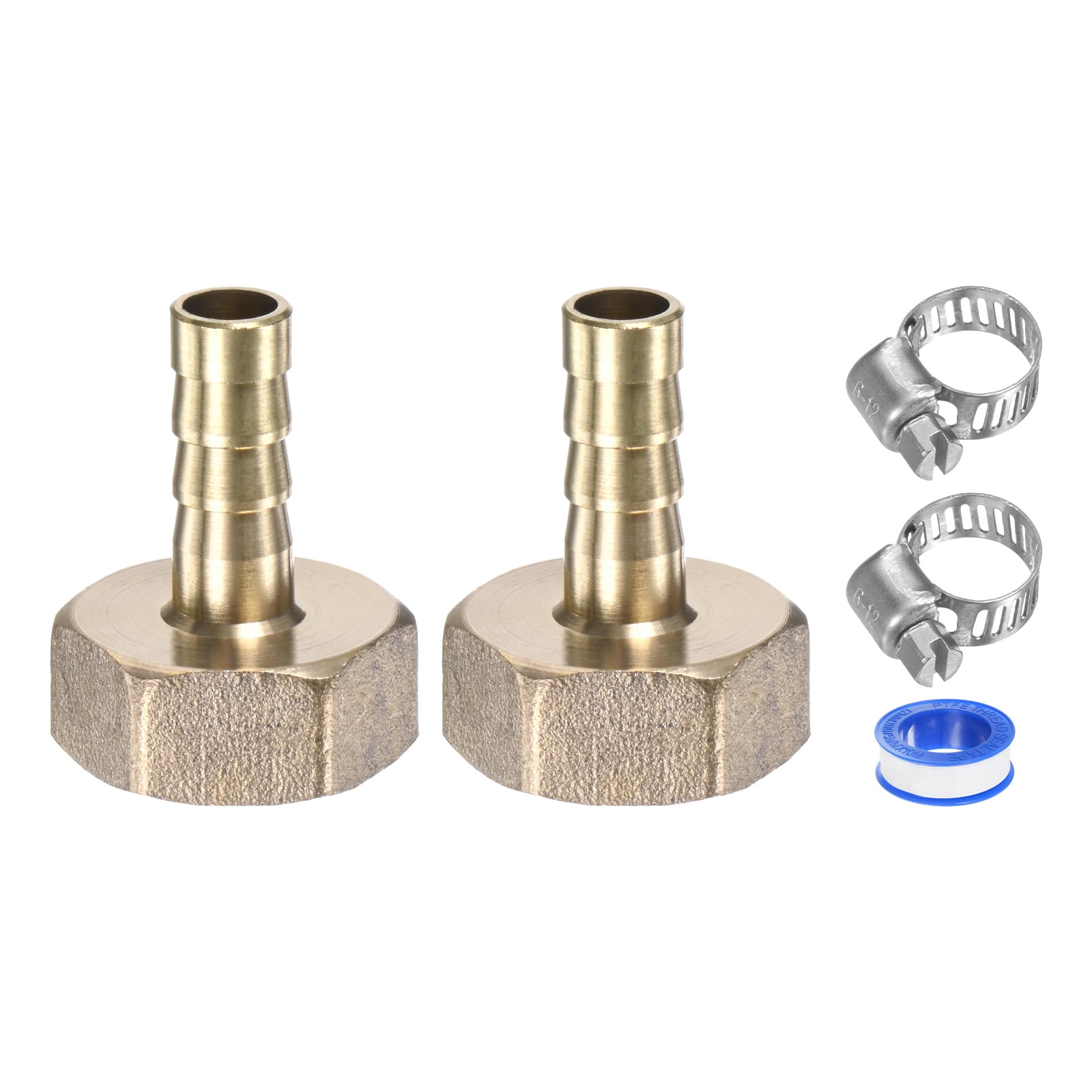 Uxcell 2-Pack Brass Hose Barb Fittings, 8mm x G1/2 Female Adapter Hose Connector with Stainless ...