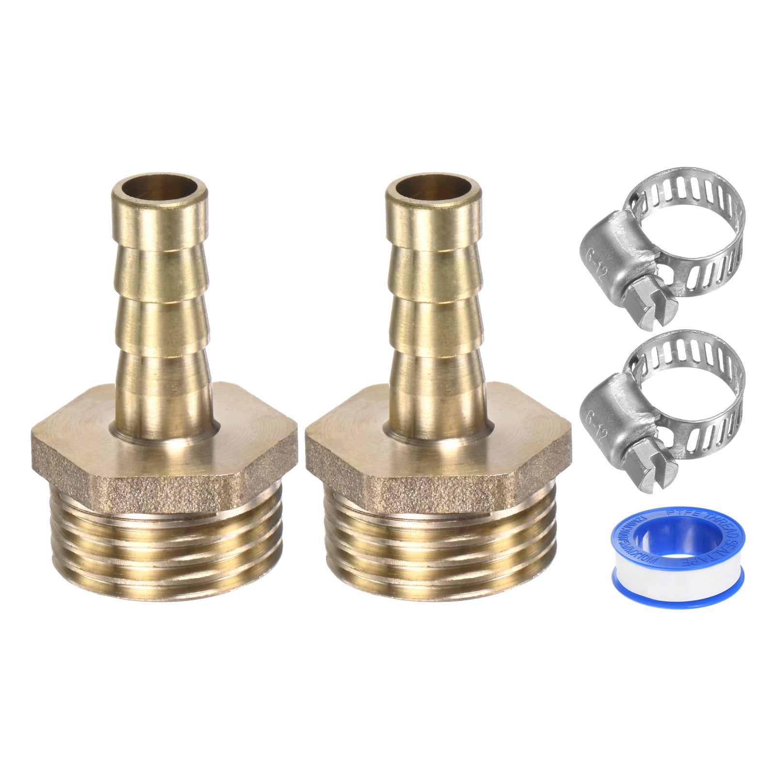 Uxcell 2-Pack Brass Hose Barb Fittings, 8mm x G1/2 Male Couple Hose Connector with Stainless ...