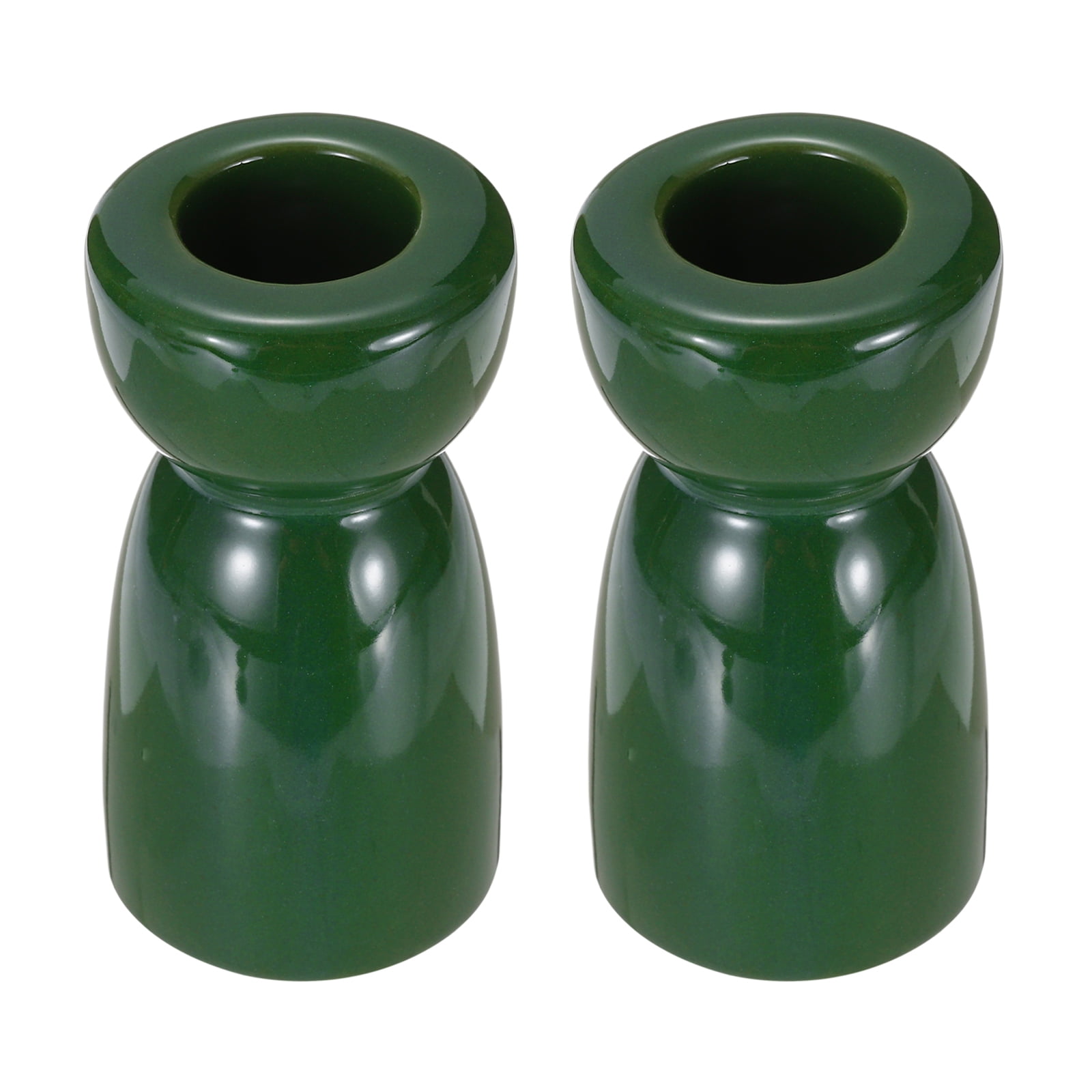 Uxcell 2 Pack Candlestick Holder Bright Dark Green Ceramic Taper Candle ...