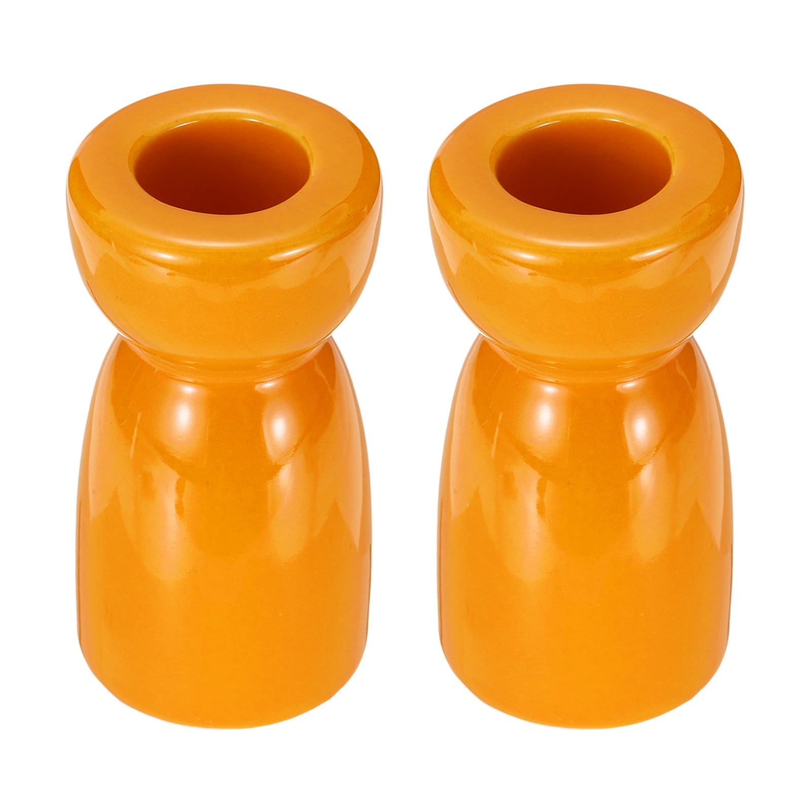 Uxcell 2 Pack Candlestick Holder Bright Orange Ceramic Taper Candle ...
