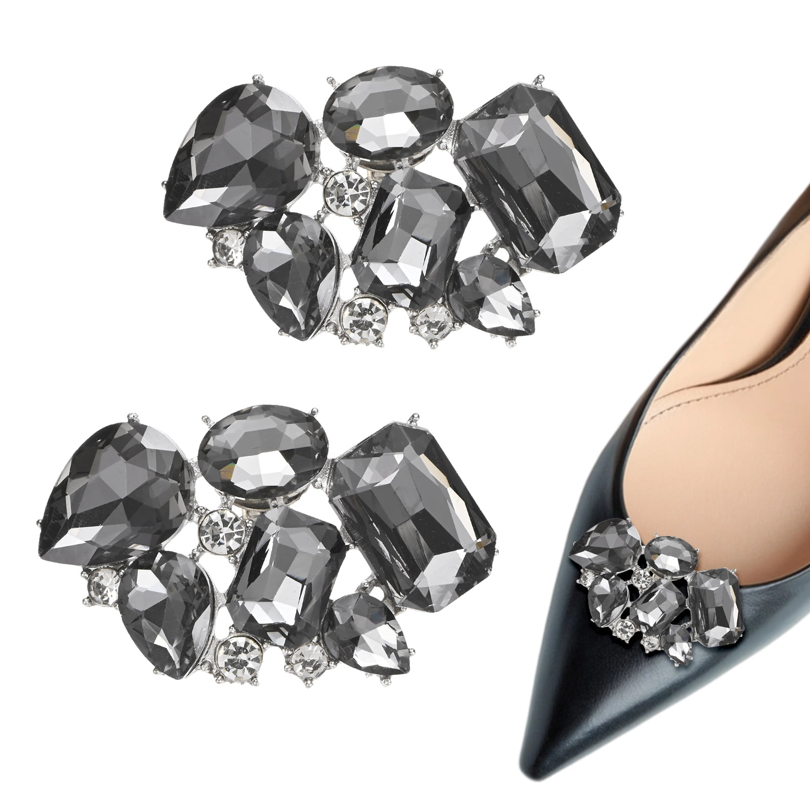 Uxcell 2-Pack Decorative Rhinestone Shoe Clips, Zinc Alloy Removable ...