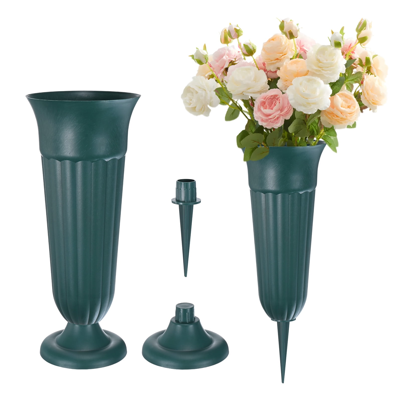 Uxcell 2-Pack Memorial Flower Vase, 12.2 Inch Plastic Cemetery Vases ...