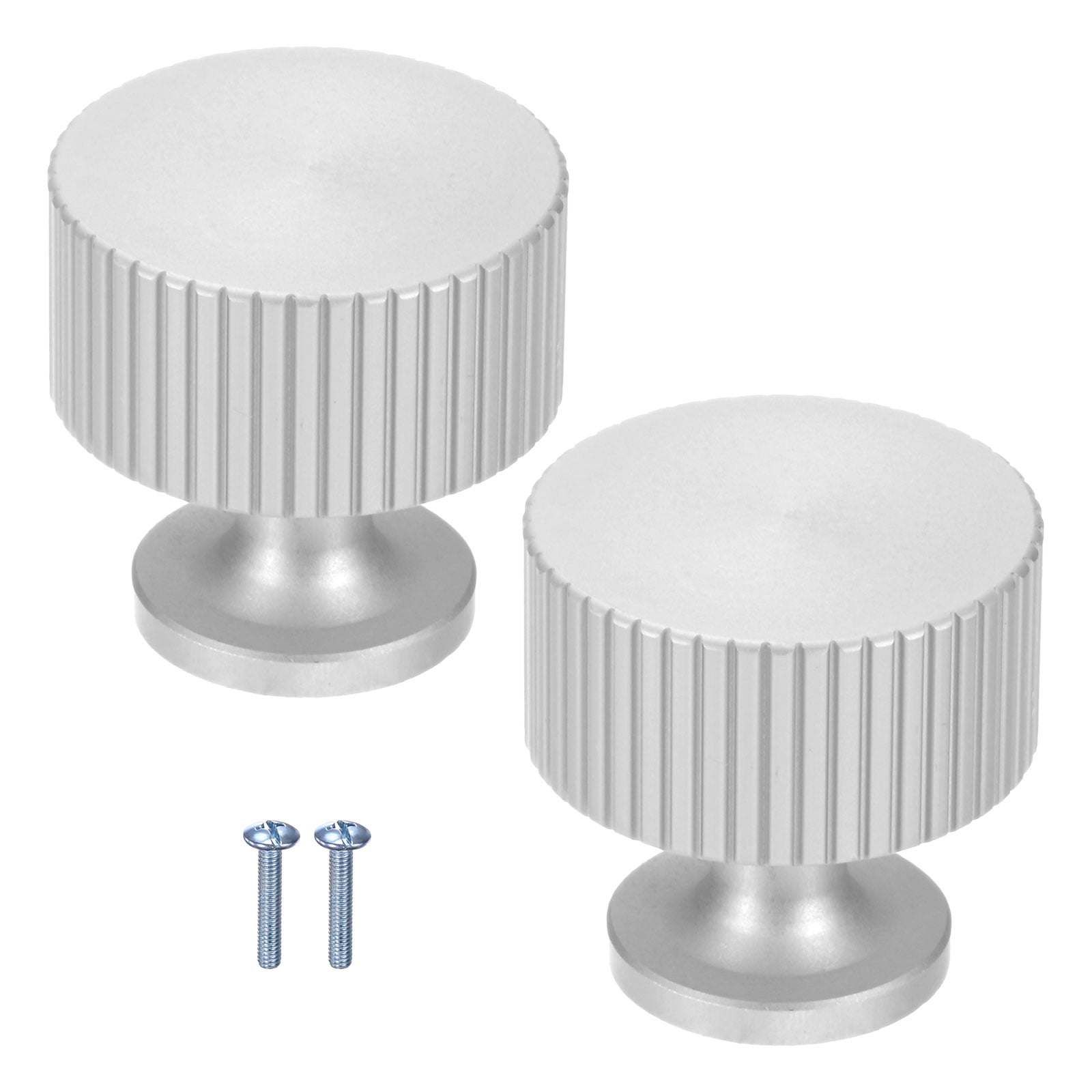 Uxcell 2-Pack Silver Cabinet Knobs, 1-1/10" Striped Round Modern ...