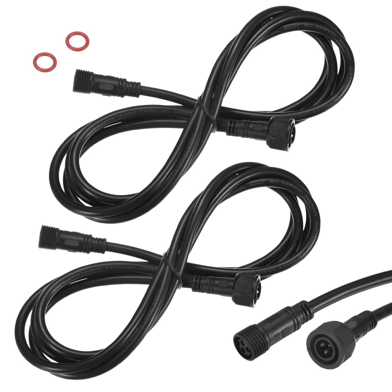 Uxcell 2-Pack Waterproof Extension Cable, 3 Pin 6.56 Ft/2m Wire with ...