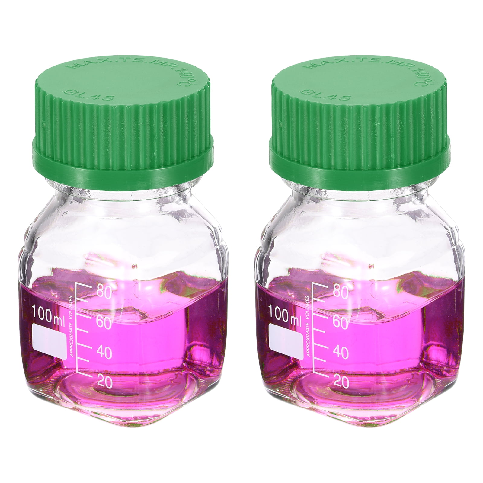 Uxcell 2 Pcs 100ml Glass Square Reagent Media Storage Bottles with ...