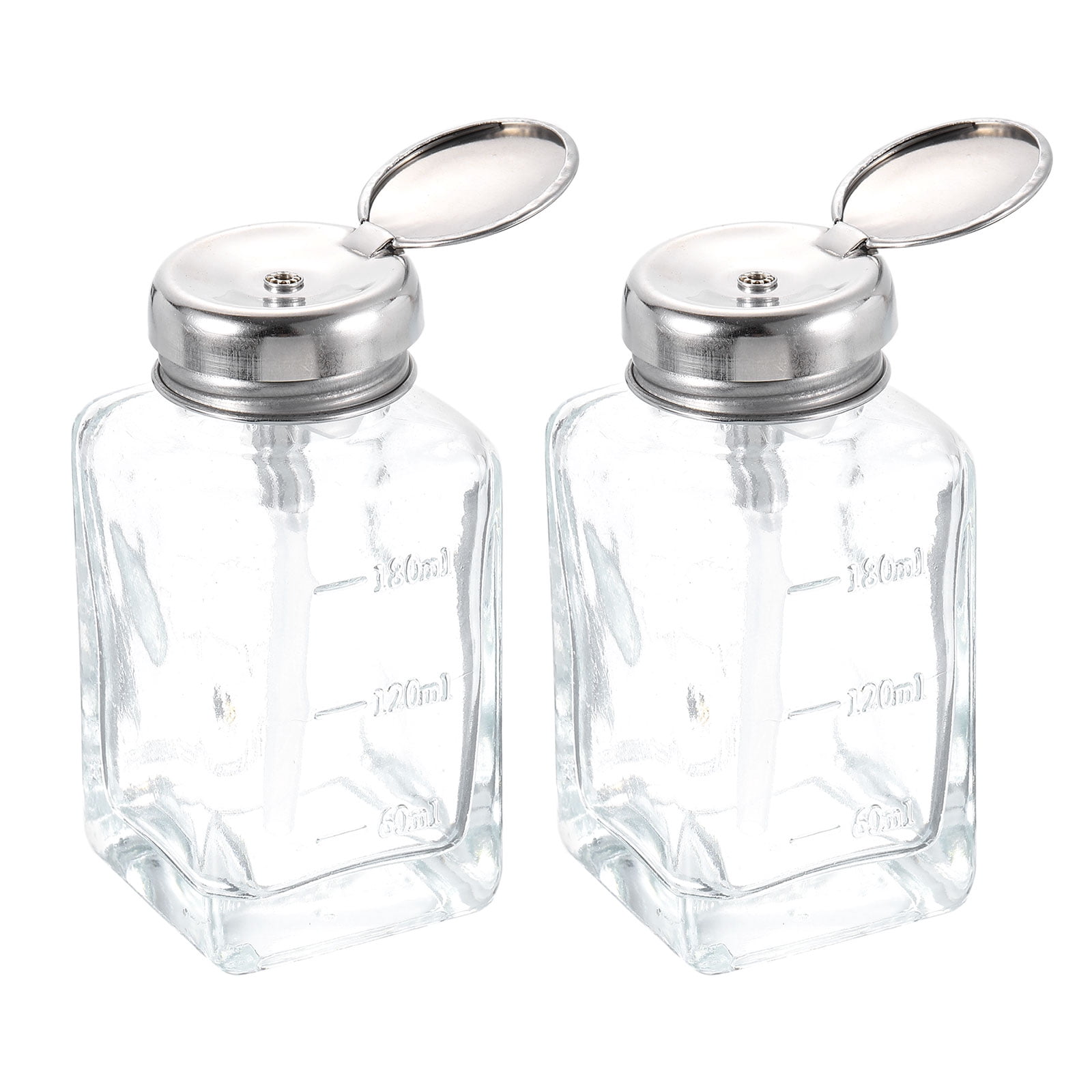Uxcell 2 Pcs 6.1Oz / 180ML Glass Pump Dispenser Bottle Square Liquid ...
