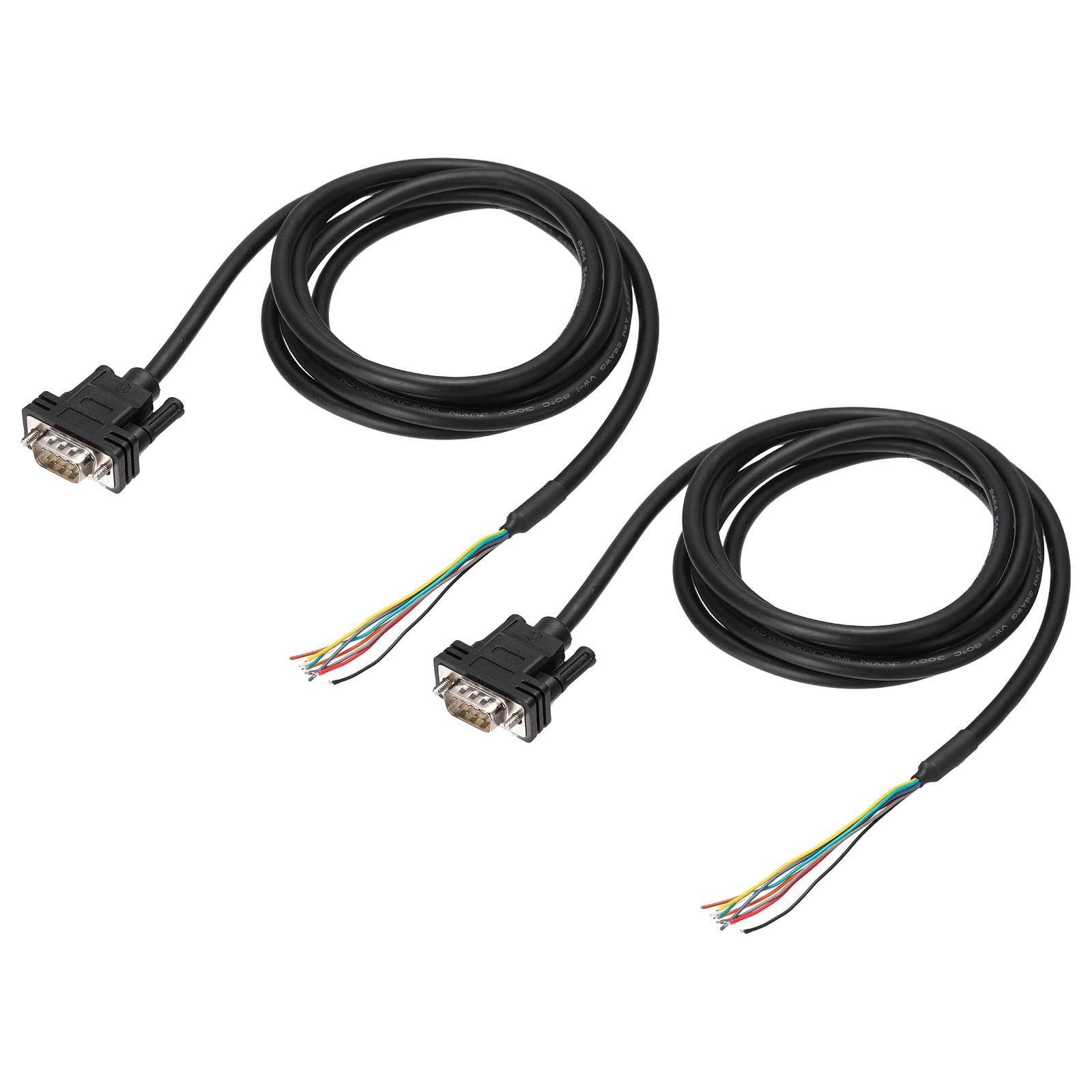 Uxcell 2 Pcs 6.6 ft 26AWG DB9 Male Connector to Bare Wire END RS232 9 ...