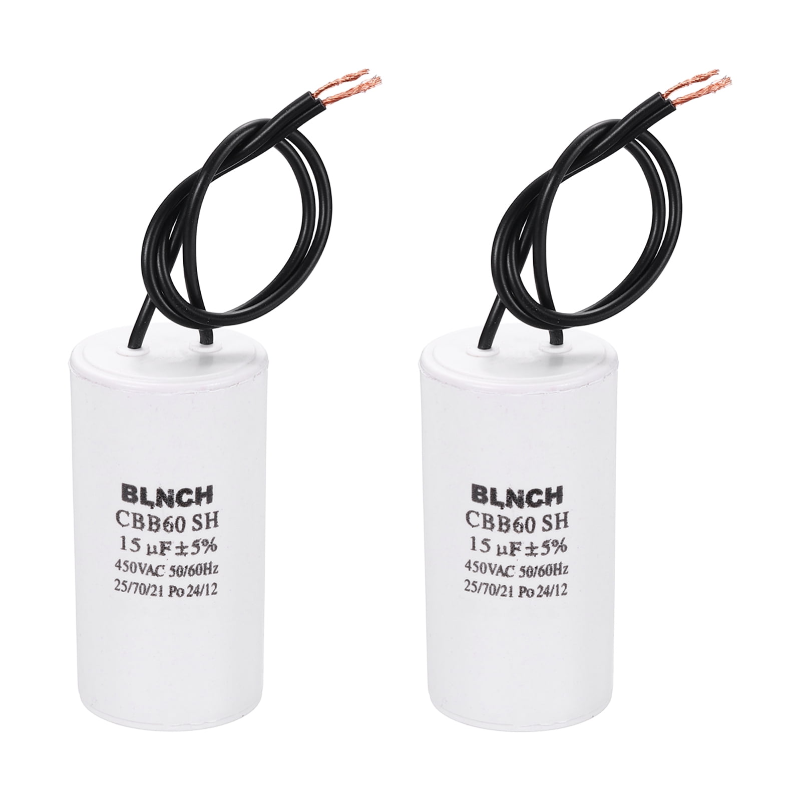 Uxcell 2 Pcs CBB60 Running Capacitor, 15uF 450V 2 Wire Electric Air ...