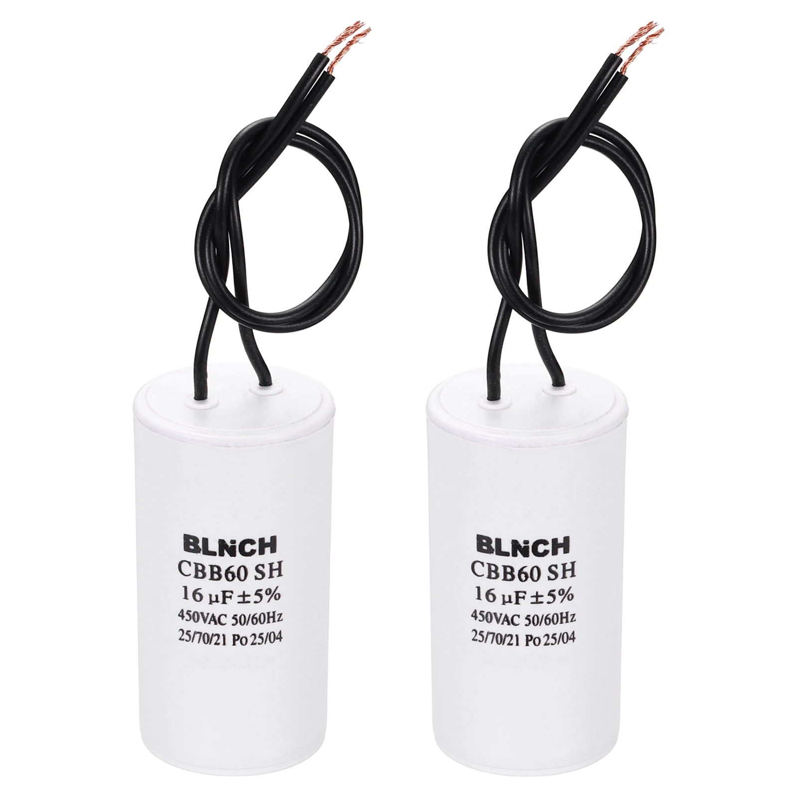 Uxcell 2 Pcs CBB60 Running Capacitor, 16uF 450V 2 Wire Electric Air ...