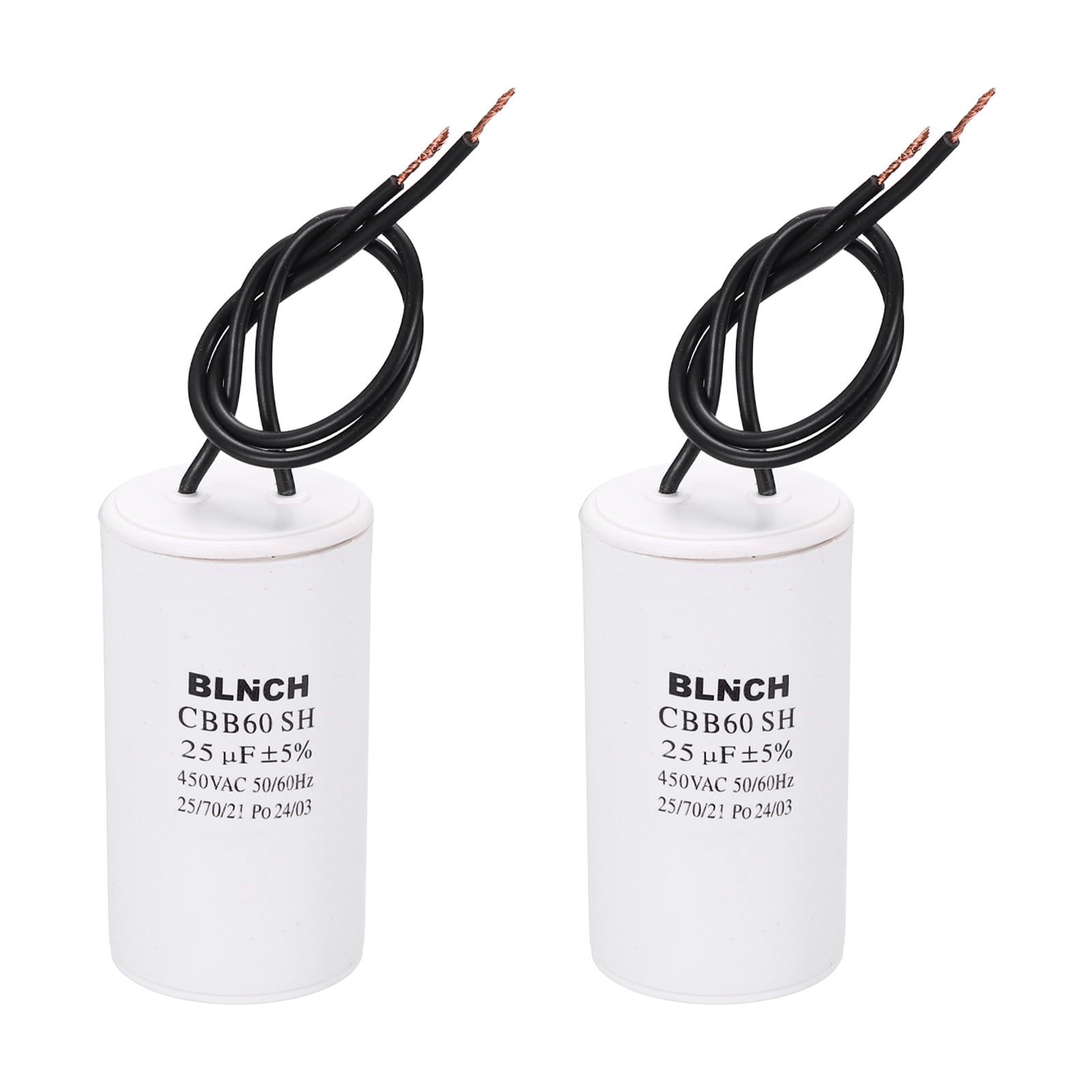 Uxcell 2 Pcs CBB60 Running Capacitor, 25uF 450V 2 Wire Electric Air ...