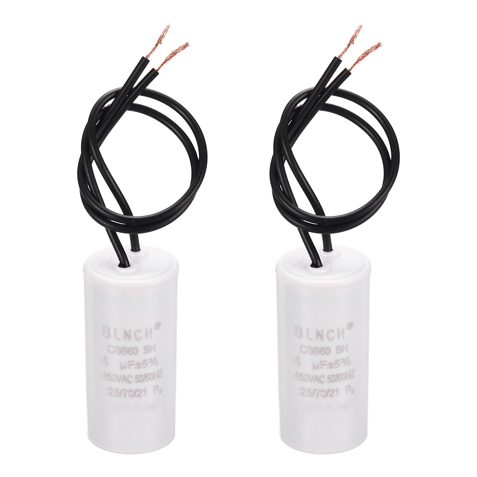 Uxcell 2 Pcs CBB60 Running Capacitor, 4uF 450V 2 Wire Electric Air ...