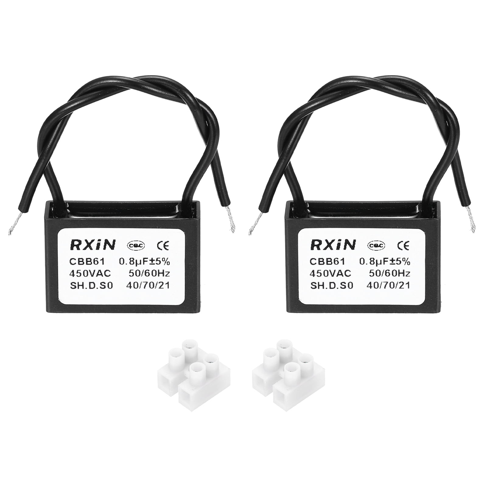 Uxcell 2 Pcs CBB61 Capacitor, 0.8uF 450V 2-Wire Ceiling Fan Motor ...