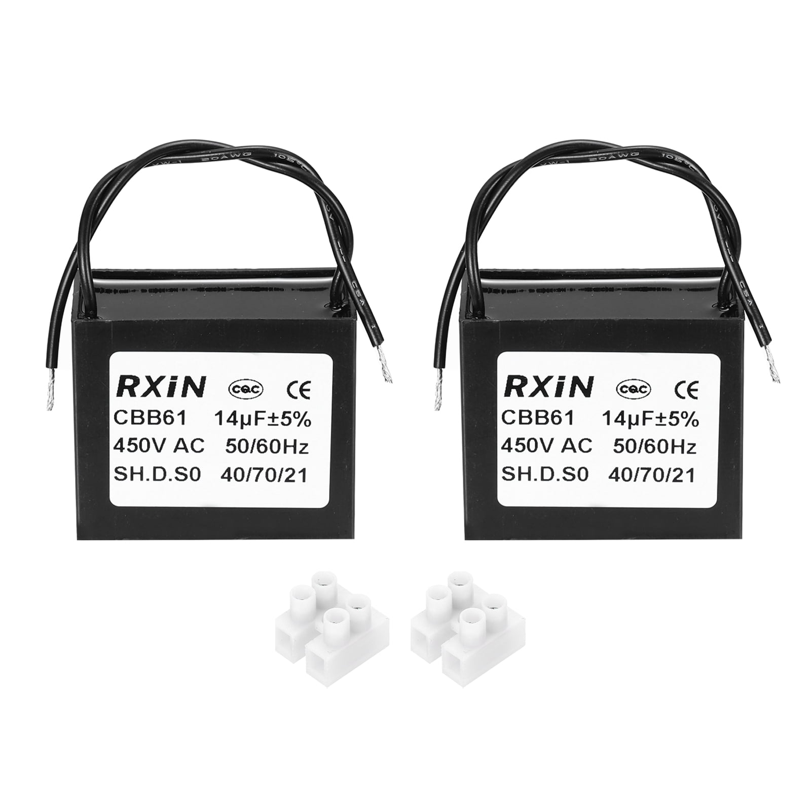 Uxcell 2 Pcs CBB61 Capacitor, 14uF 450V 2-Wire Ceiling Fan Motor ...