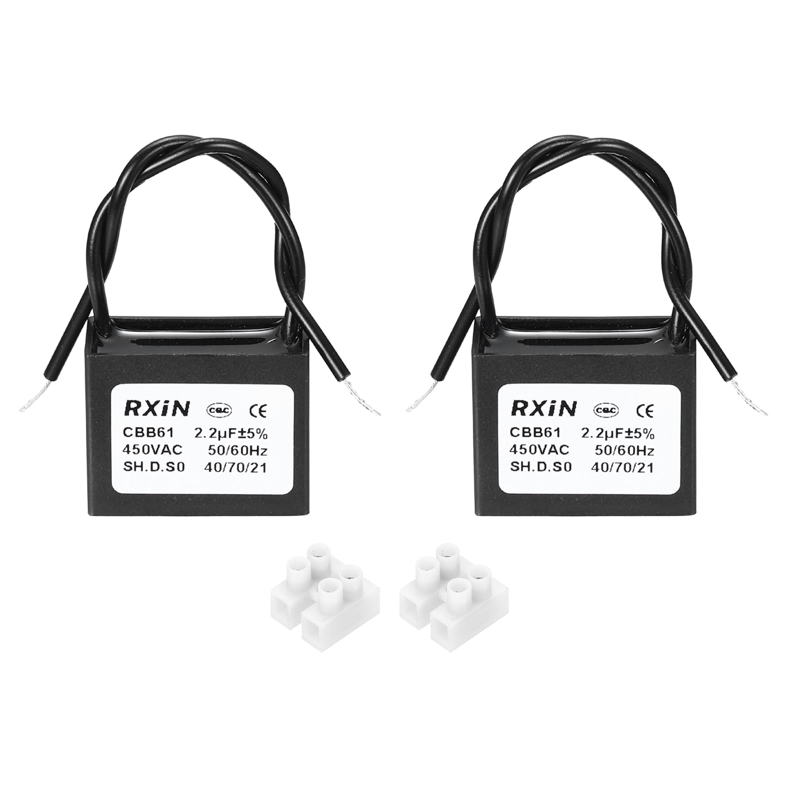 Uxcell 2 Pcs CBB61 Capacitor, 2.2uF 450V 2-Wire Ceiling Fan Motor ...