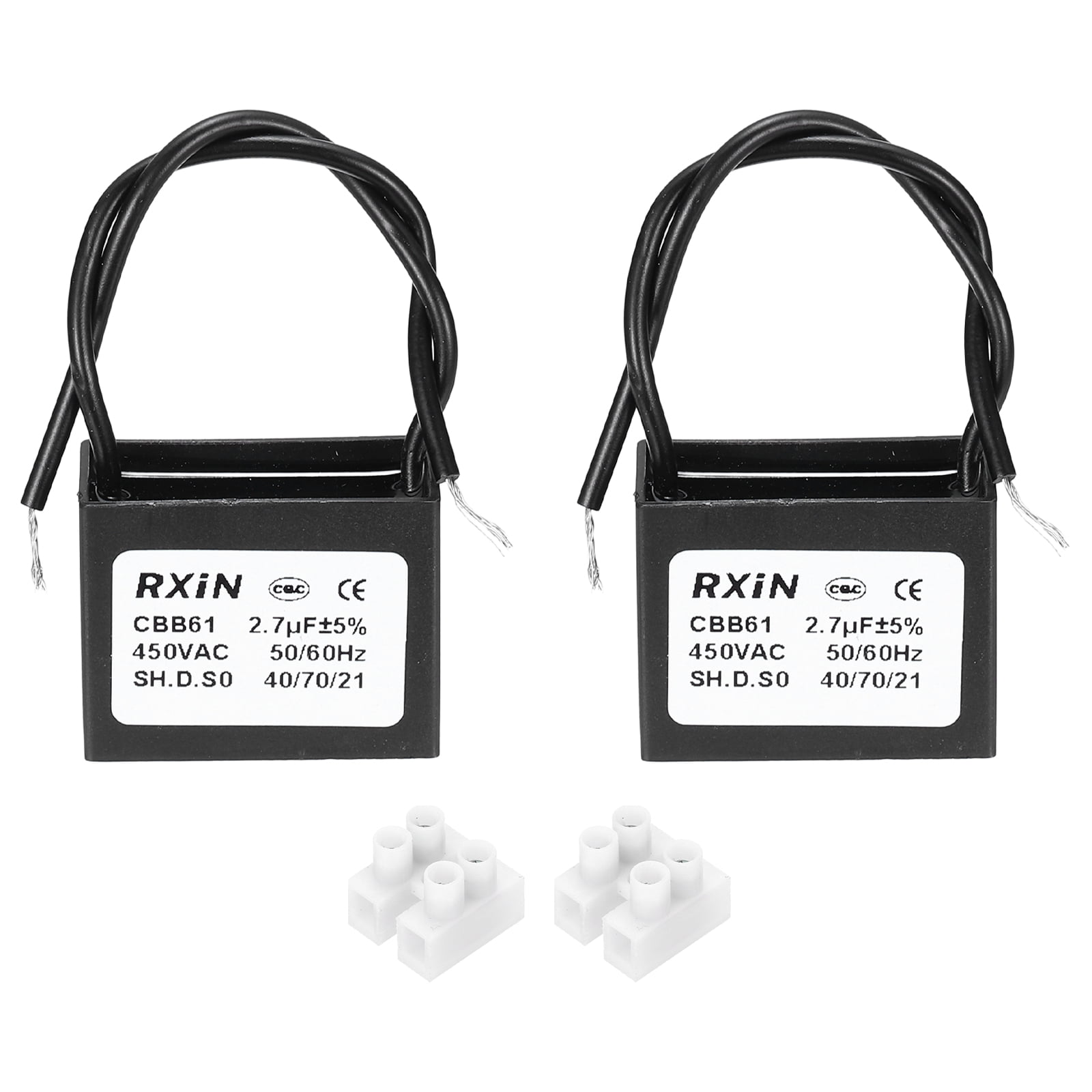 Uxcell 2 Pcs CBB61 Capacitor, 2.7uF 450V 2-Wire Ceiling Fan Motor ...