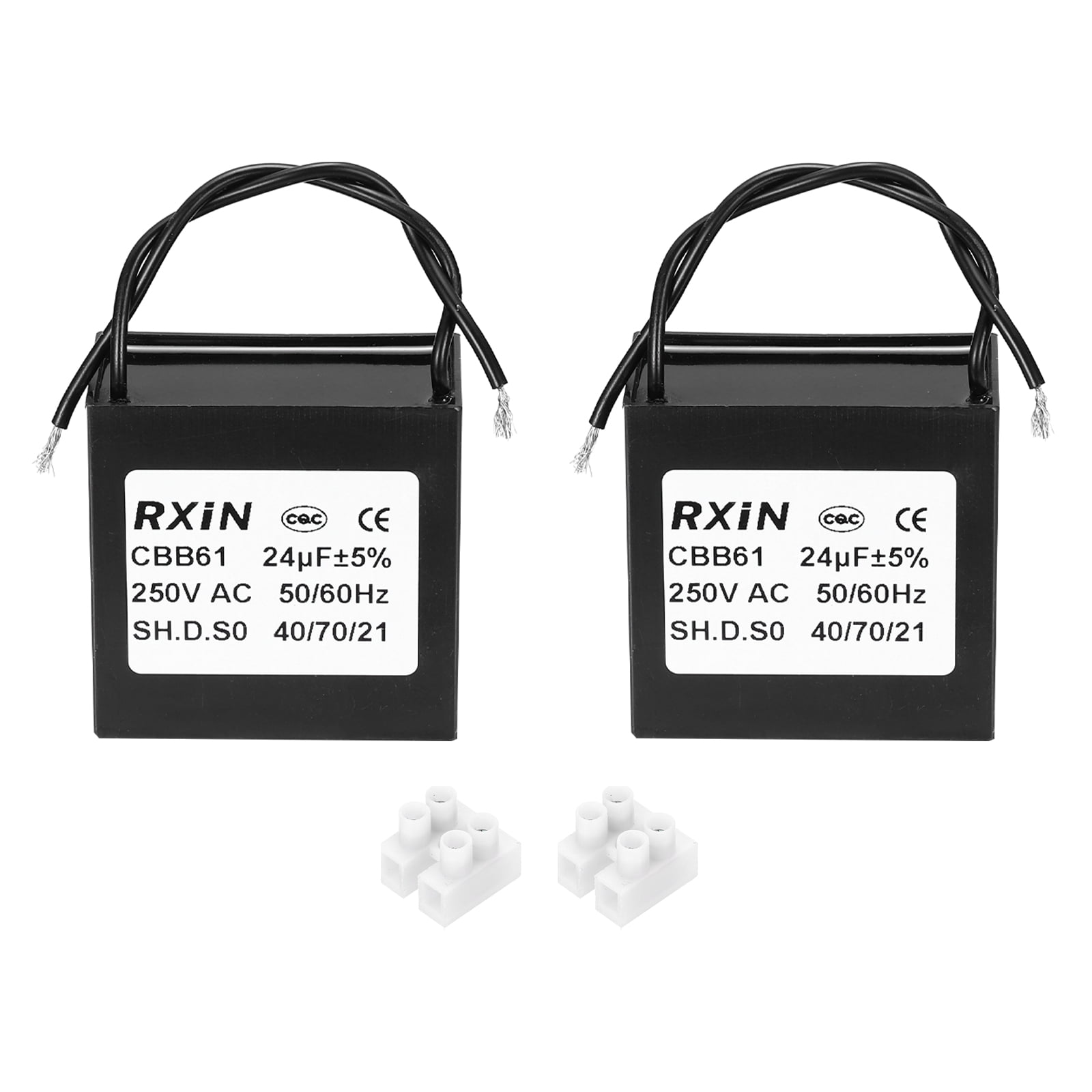 Uxcell 2 Pcs CBB61 Capacitor, 24uF 450V 2-Wire Ceiling Fan Motor ...