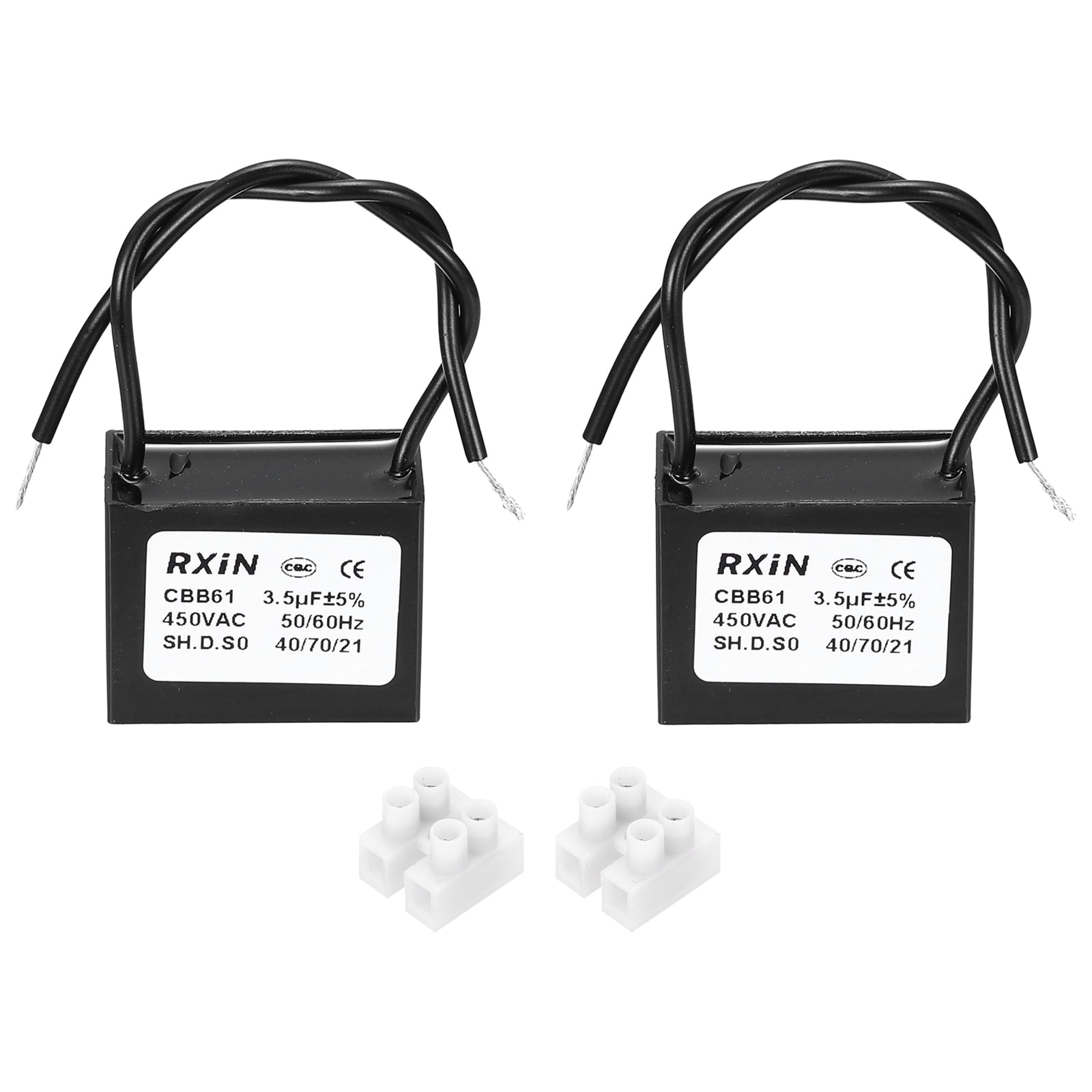Uxcell 2 Pcs CBB61 Capacitor, 3.5uF 450V 2-Wire Ceiling Fan Motor ...