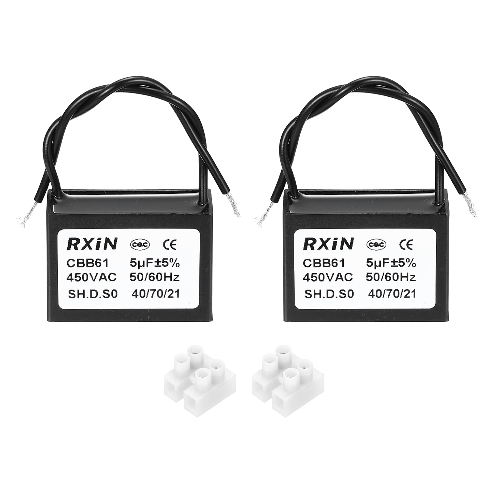 Uxcell 2 Pcs CBB61 Capacitor, 5uF 450V 2-Wire Ceiling Fan Motor ...