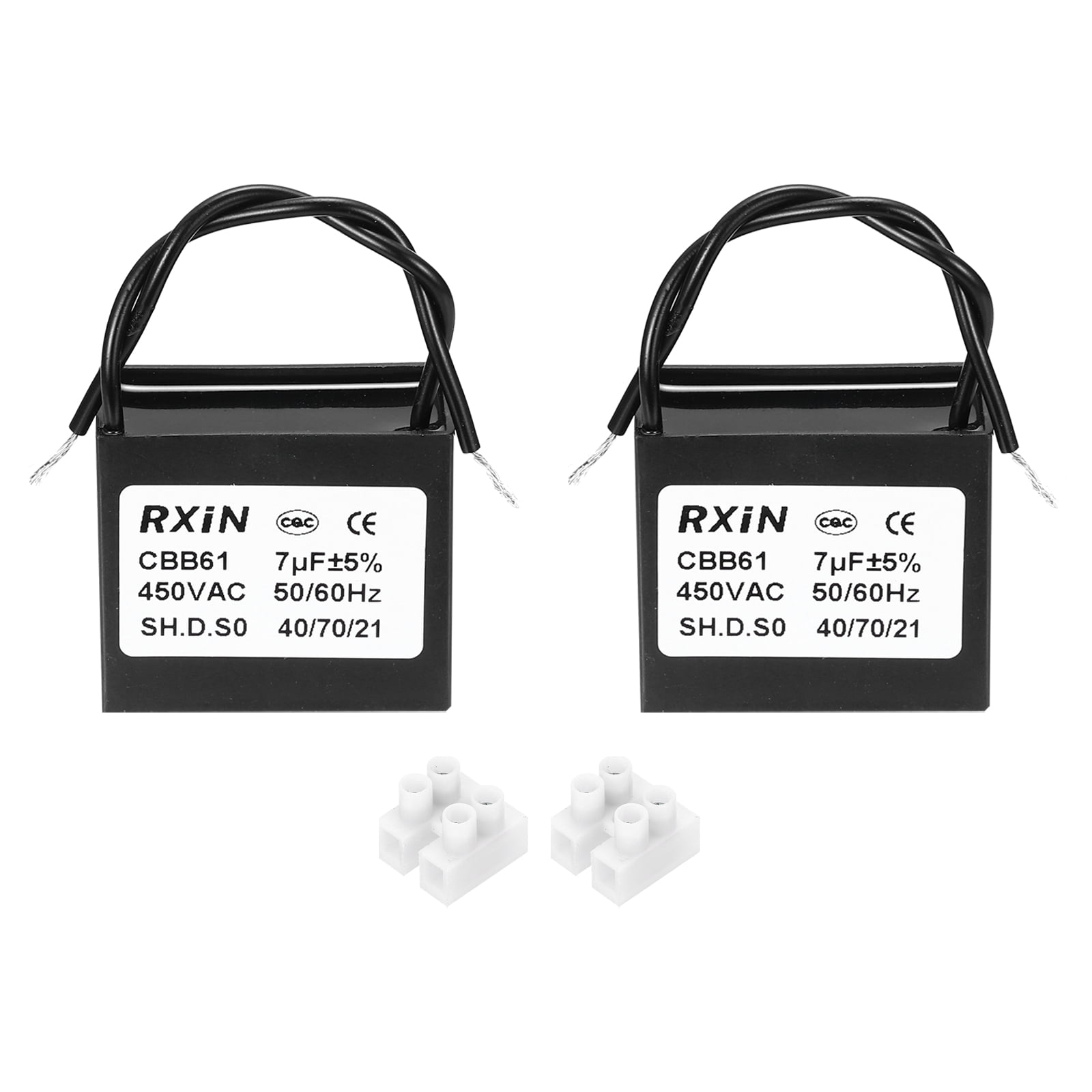 Uxcell 2 Pcs CBB61 Capacitor, 7uF 450V 2-Wire Ceiling Fan Motor ...