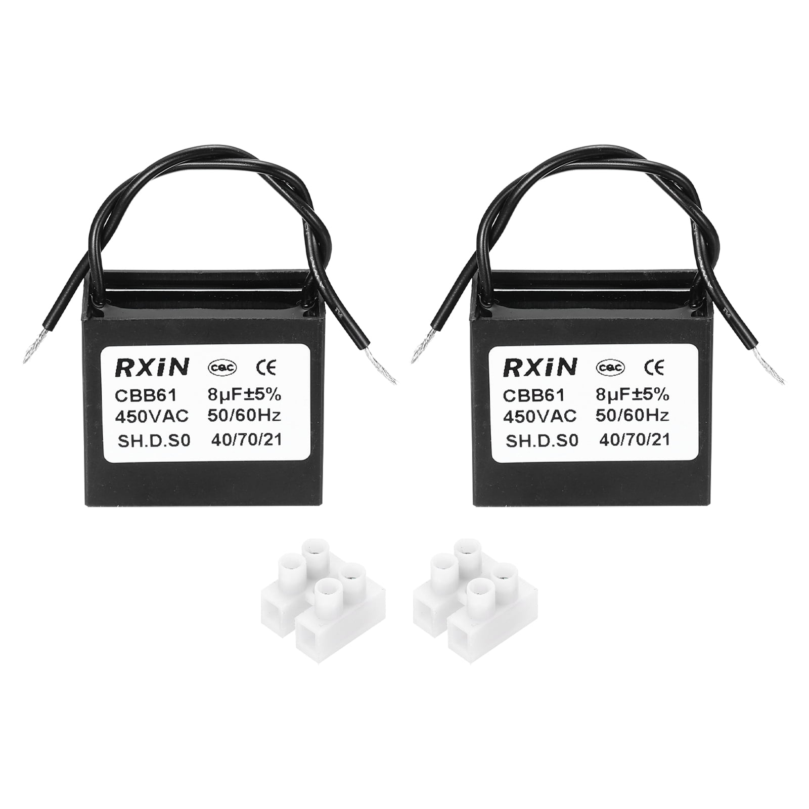 Uxcell 2 Pcs CBB61 Capacitor, 8uF 450V 2-Wire Ceiling Fan Motor ...