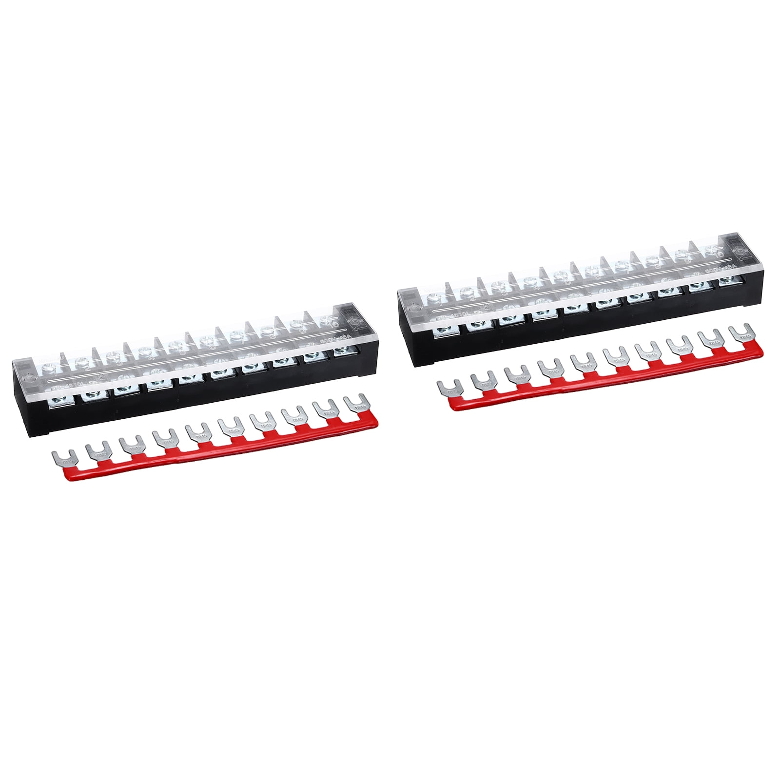 Uxcell 2 Pcs Dual Row Terminal Block, 600V 45A 10 Positions Screw Terminal Block with 2PCS Pre ...