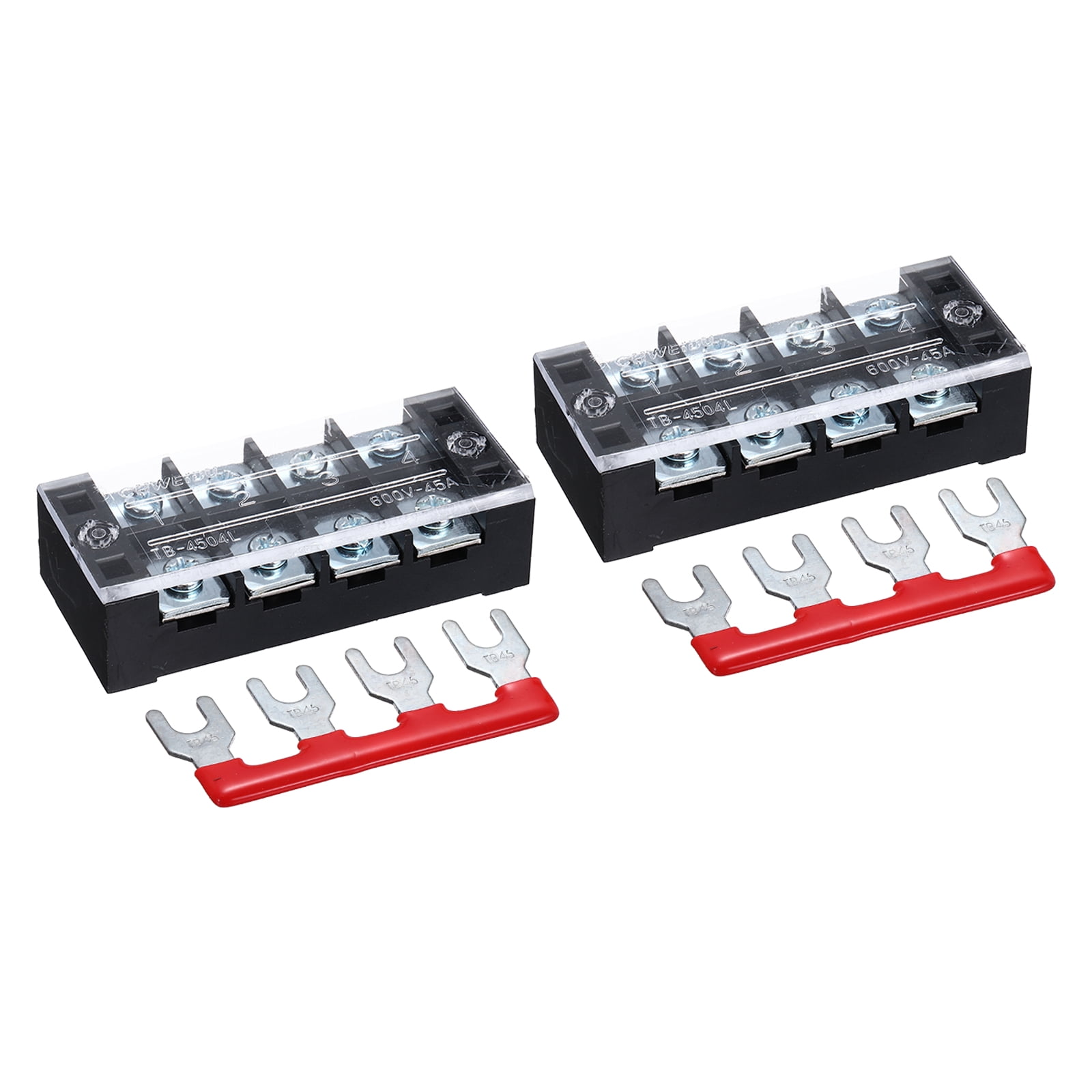 Uxcell 2 Pcs Dual Row Terminal Block, 600V 45A 4 Positions Screw ...